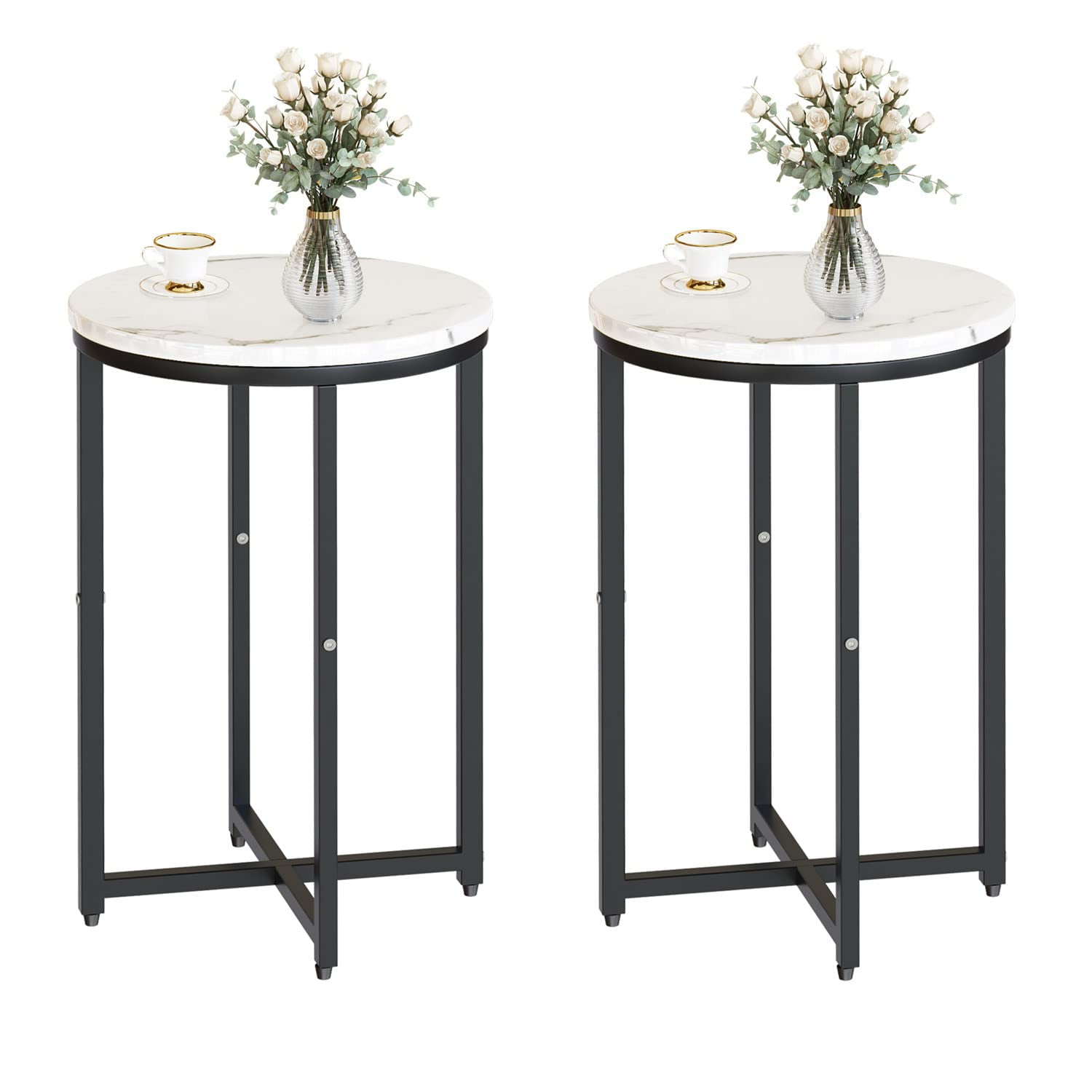 DKLGG Modern Black Side Table Set of 2, Small Coffee Table Round End ...