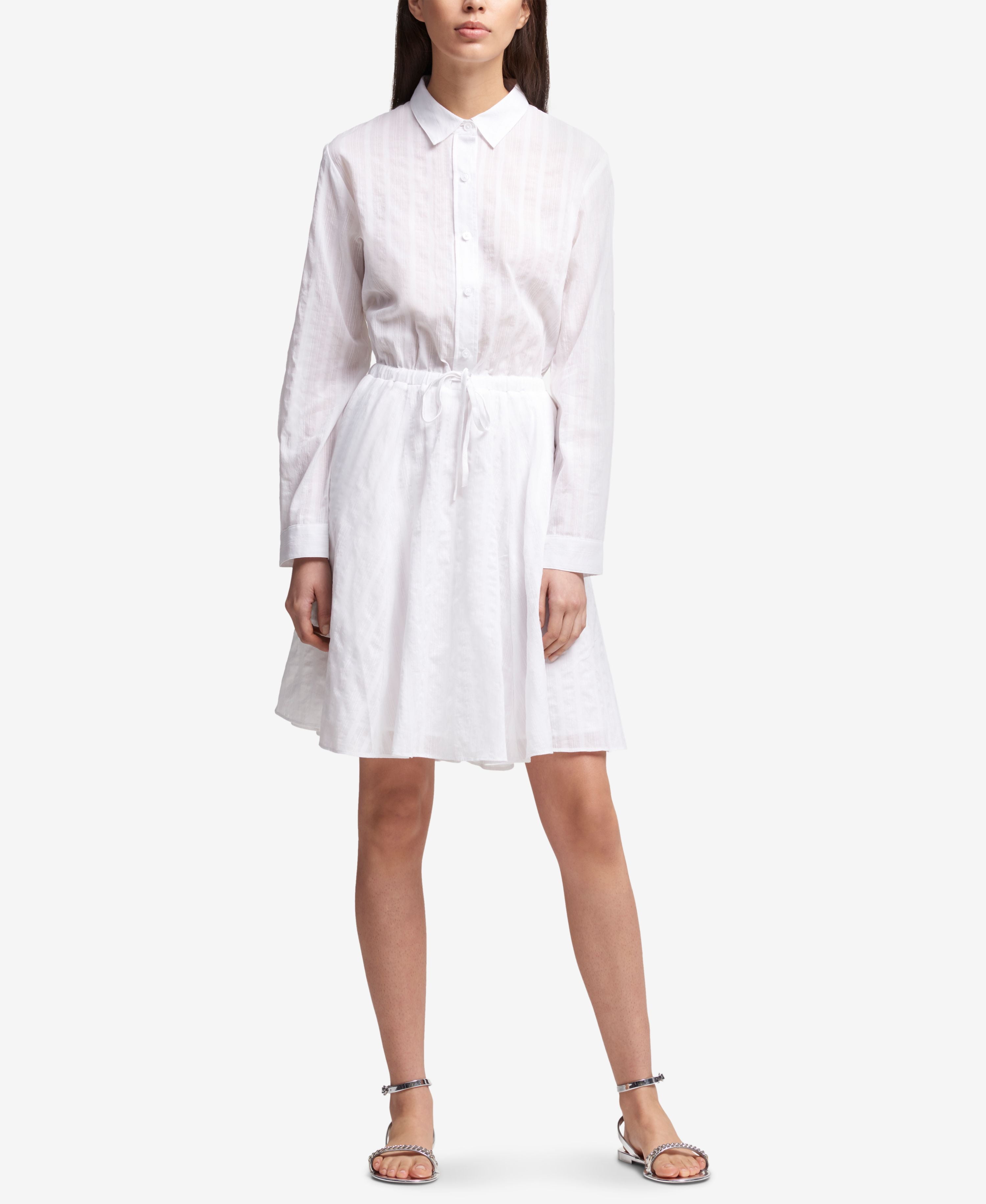 DKNY Cotton Striped Drawstring Waist Shirtdress White XS - Walmart.com