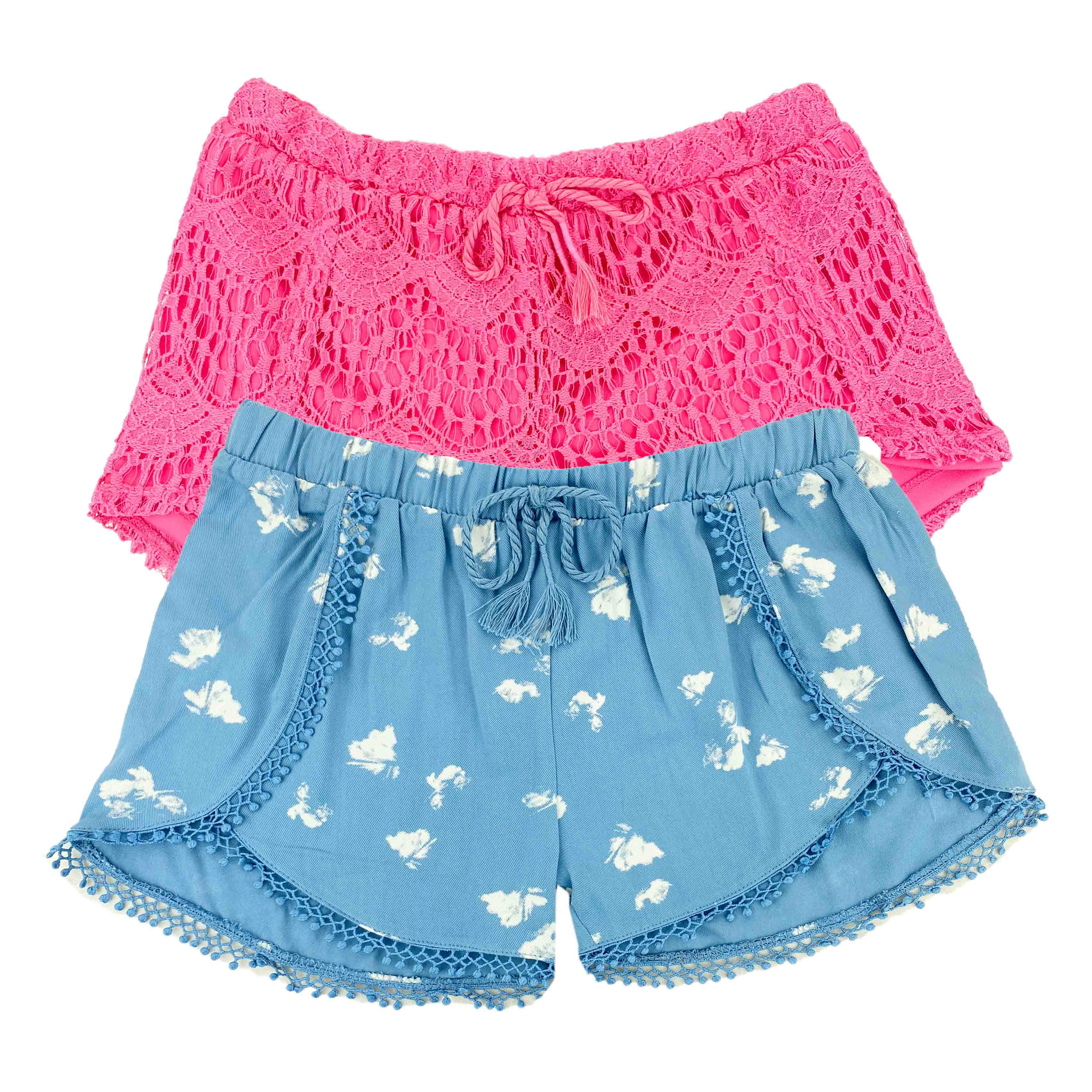 DKNY Girls Shorts Pack of 2 with Waistband Drawstring Beautiful Crochet ...