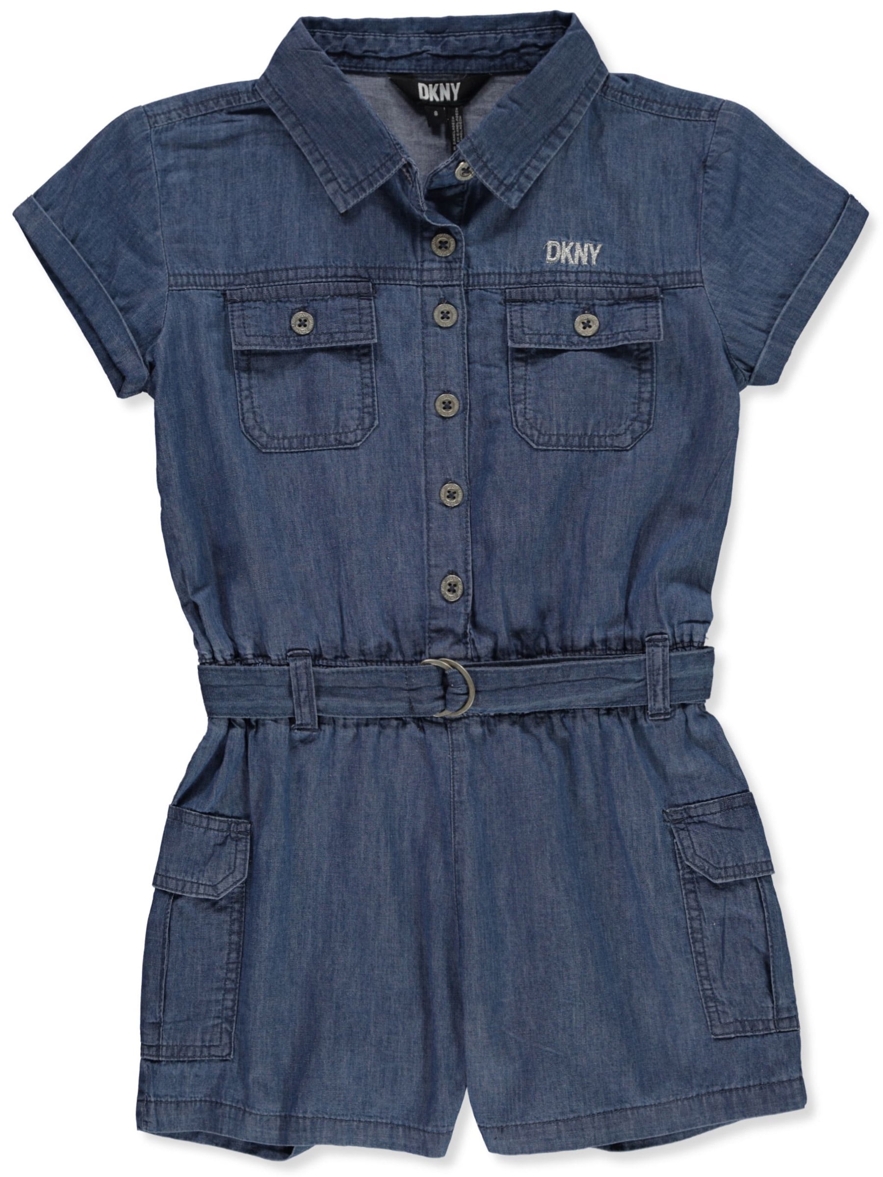 DKNY Girls' Twill Romper - medium wash, 7 (Big Girls) - Walmart.com