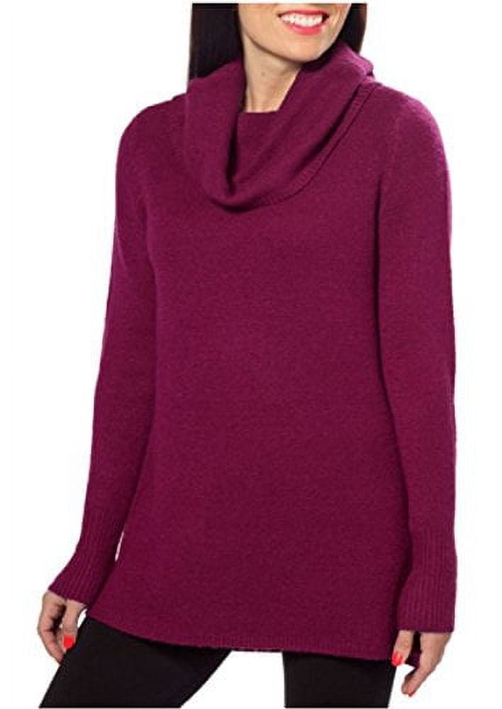 DKNY Jeans Womens Cowl Neck Sweater with Slight Hi-low Hem (Casis-Wine ...