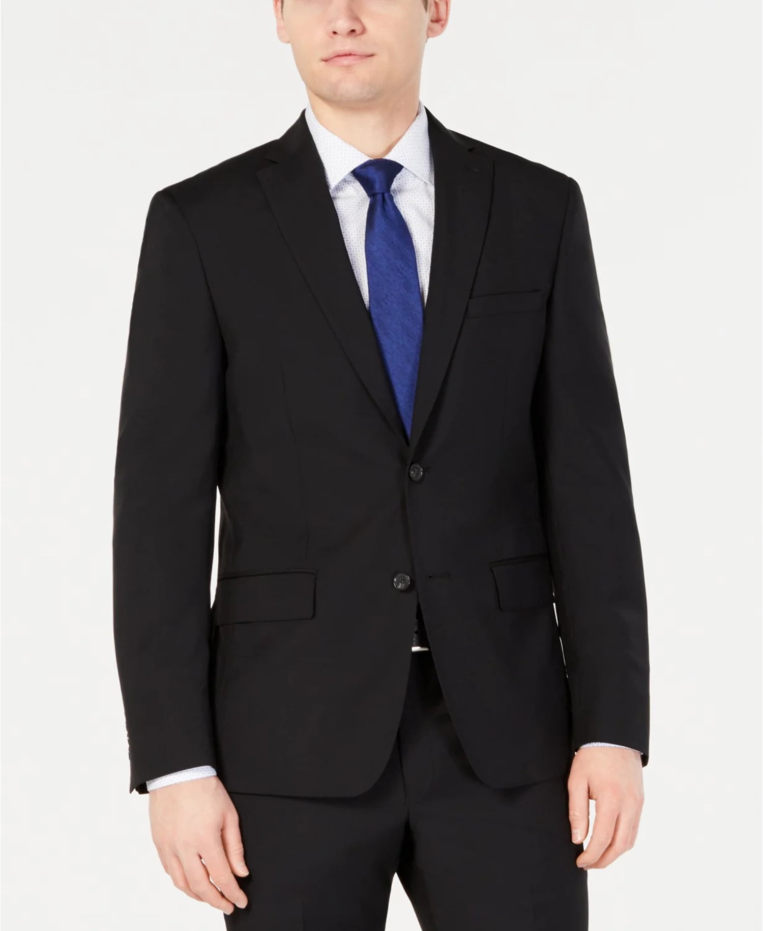 DKNY Men's Black Wool Blend Modern Fit Stretch Solid Regular Suit ...
