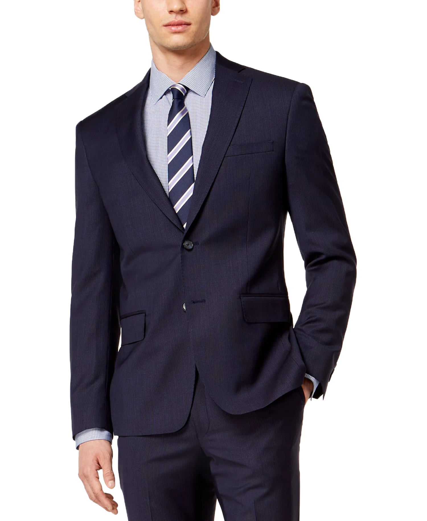 DKNY Men's Navy Wool Modern Fit Stretch Textured Extra Long Suit Jacket ...