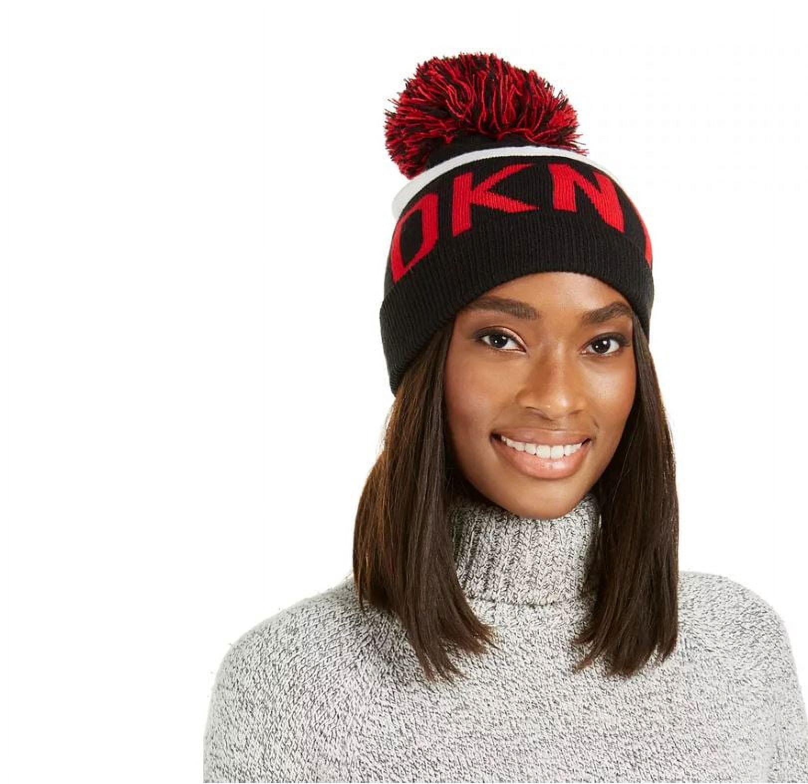 DKNY Red Logo Stadium Beanie With Pom, One Size - Walmart.com