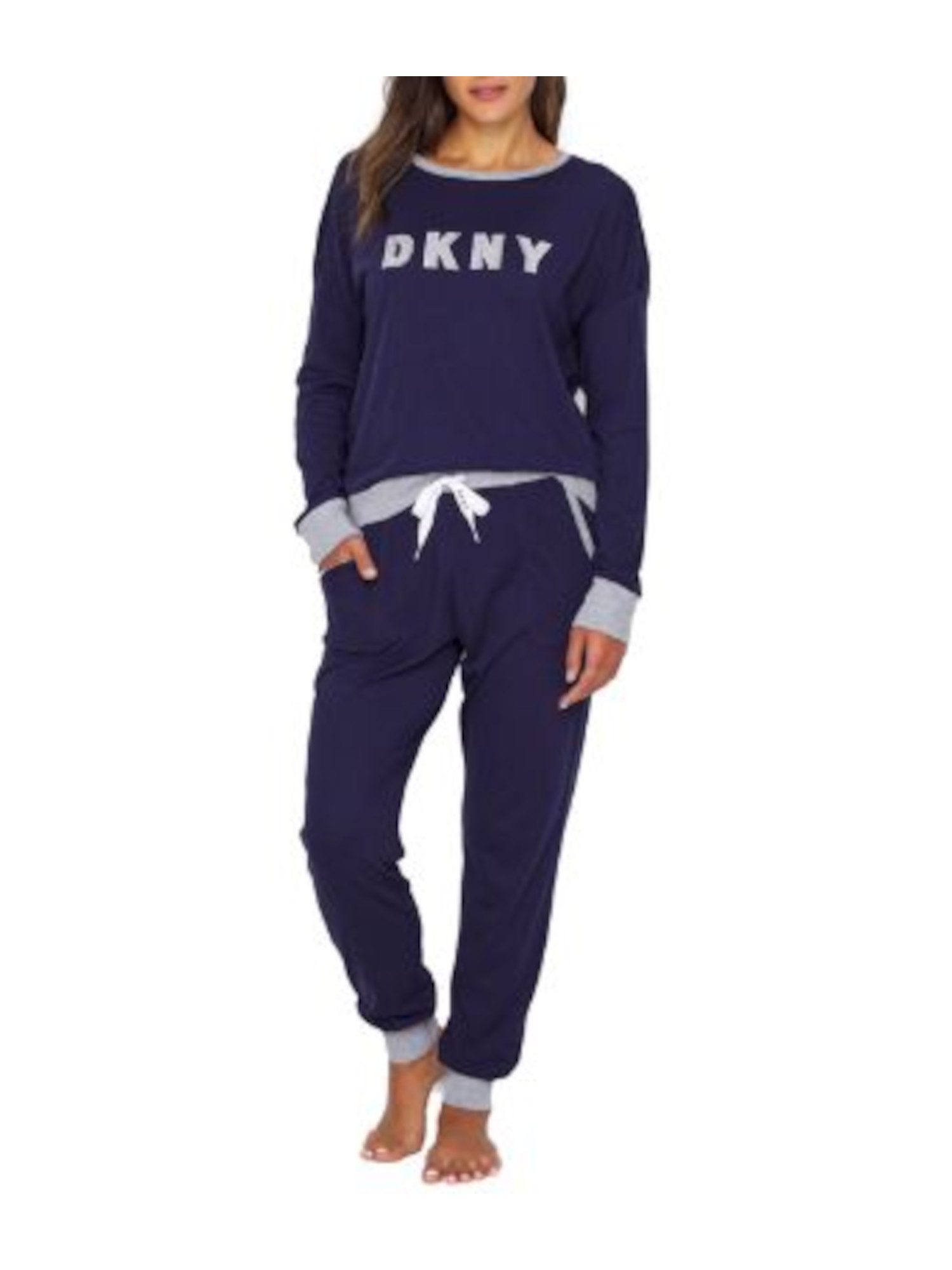 DKNY Sets Navy Elastic Band Logo Graphic Long Sleeve Scoop Neck Cuffed Sleepwear Size S ...
