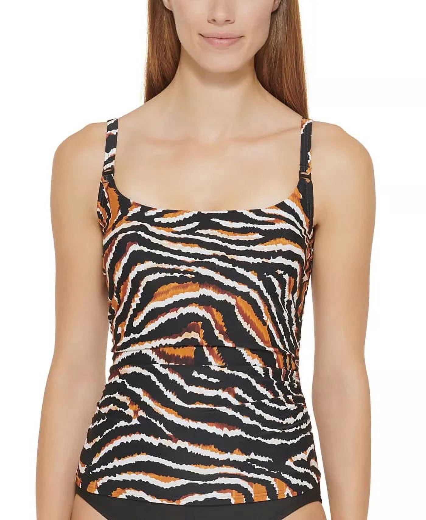 DKNY TIGER BLACK MULTI Printed Square-Neck Tankini Swim Top, US Large ...