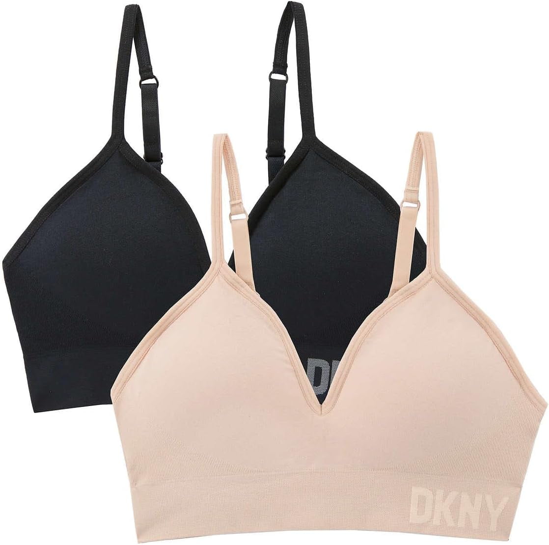 DKNY Women Seamless Bra, Wire Free, Adjustable Straps, 2-Pack Black and Sand, Size - Walmart.com