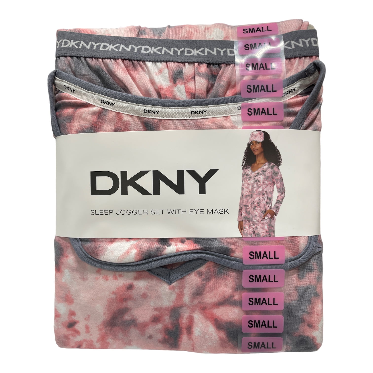 DKNY Women's 3-Piece Lightweight Soft Sleep Jogger Lounge Set w/ Eye Mask (Pink Tie Dye, XL ...