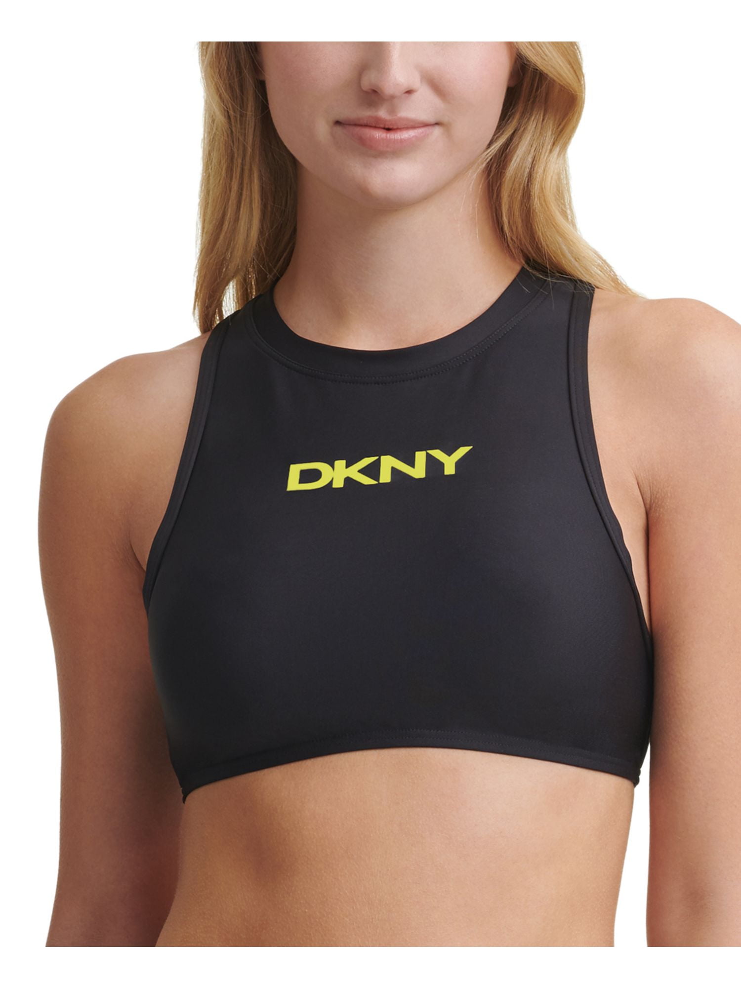 DKNY Women's Black Logo Stretch Zippered Sporty Swimsuit Top XL - Walmart.com