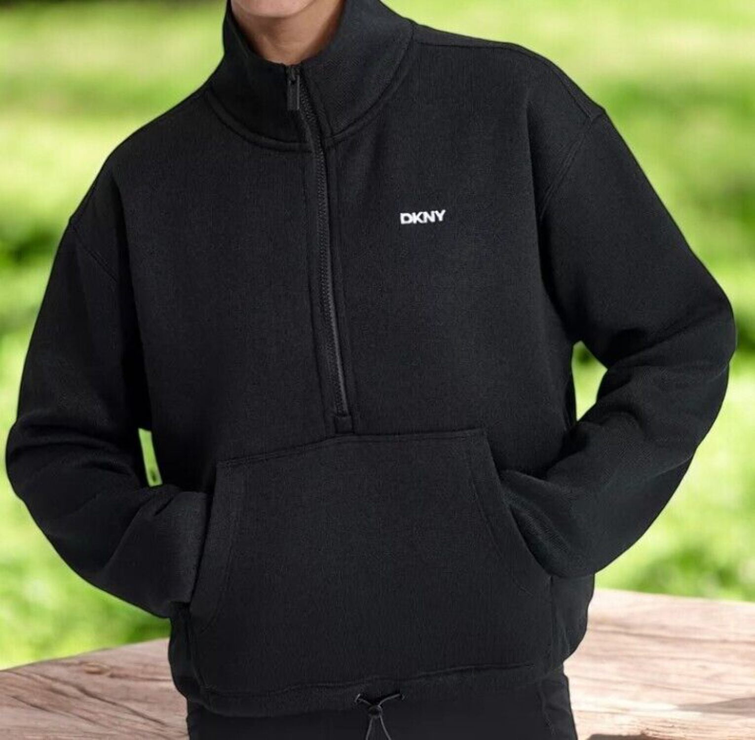 DKNY Women's Fleece Half-Zip Bungee-Hem Sweater,Black - Walmart.com
