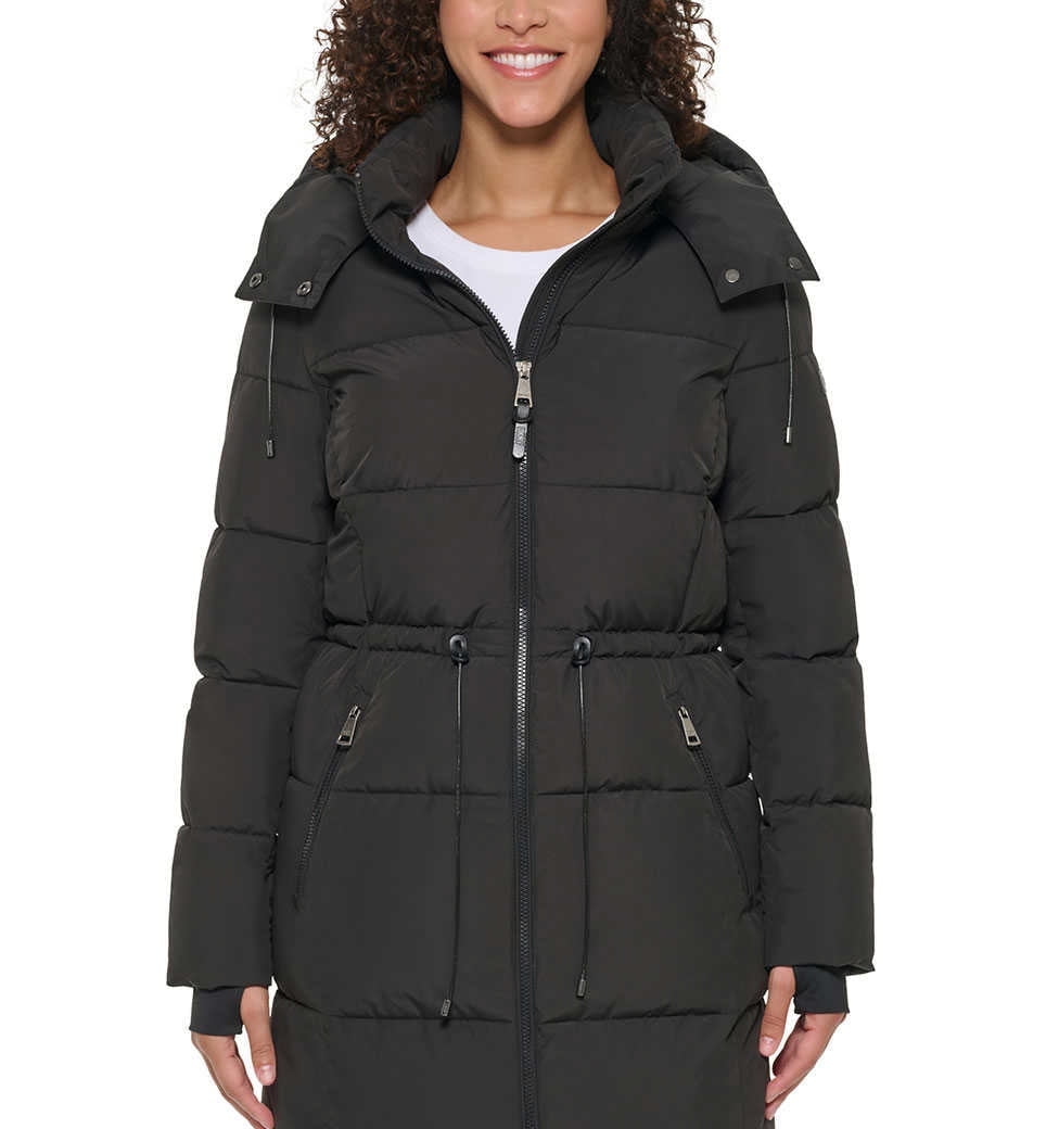 DKNY Women's Long Puffer Parka Jacket (Black, Large) - Walmart.com