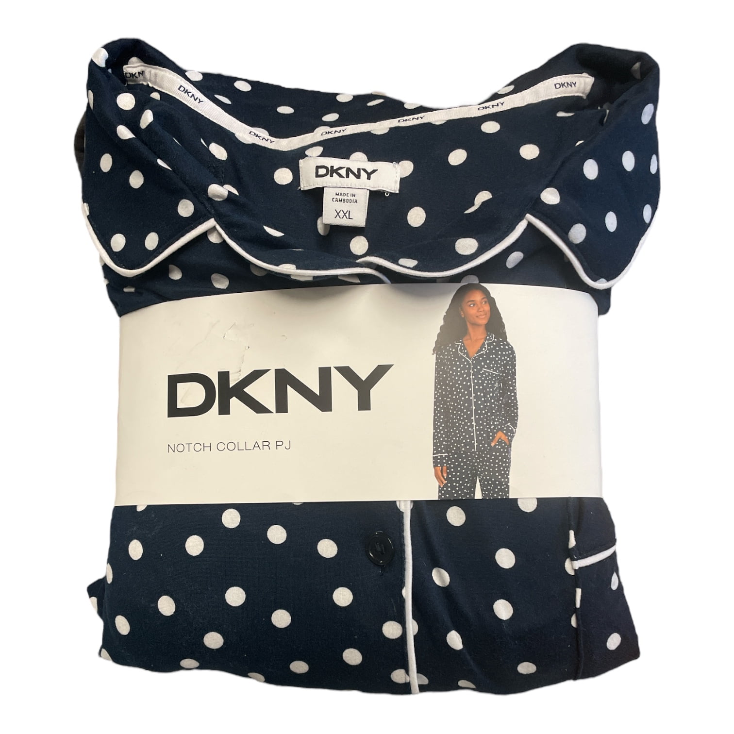 DKNY Women's Notch Collar 2-Piece Long Sleeve & Pant Pajama Set (Navy, XXL) - Walmart.com