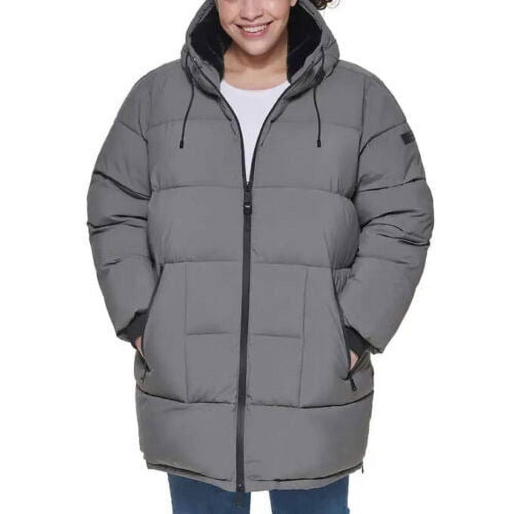 DKNY Women's Relaxed Fit Hooded Puffer Jacket, Gray, Large - Walmart.com