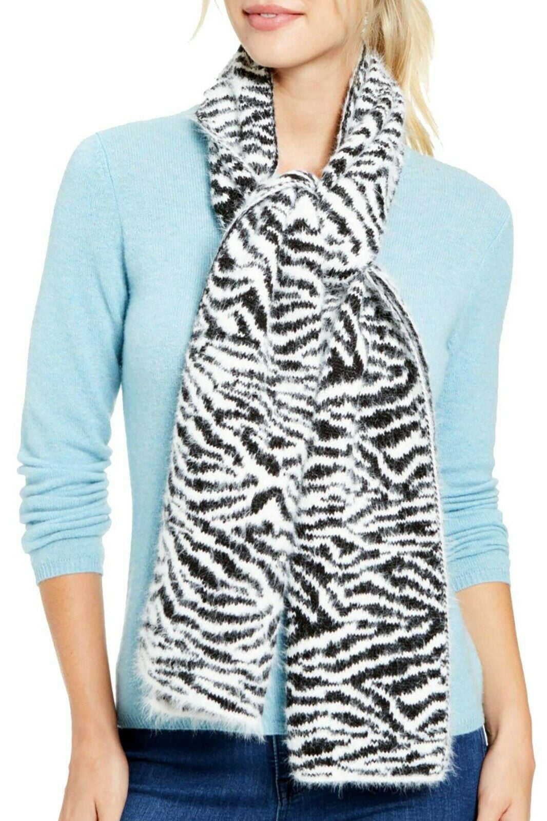 DKNY Women's Scarves Animal Zebra Print Fuzzy Woven Winter Scarf Wrap ...