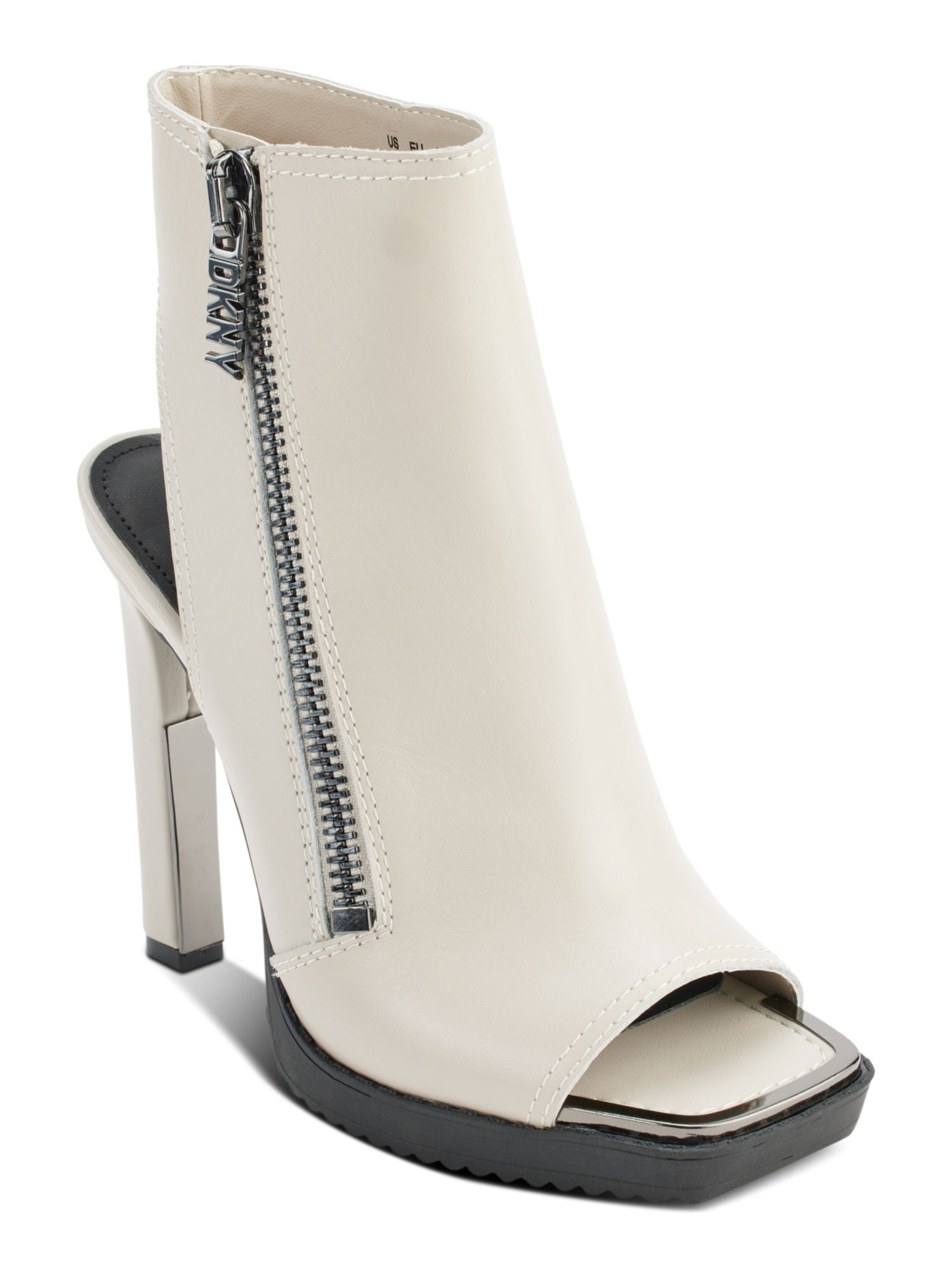 DKNY Womens Ivory Cut Out Heel Padded Malia Square Toe Block Heel Zip ...