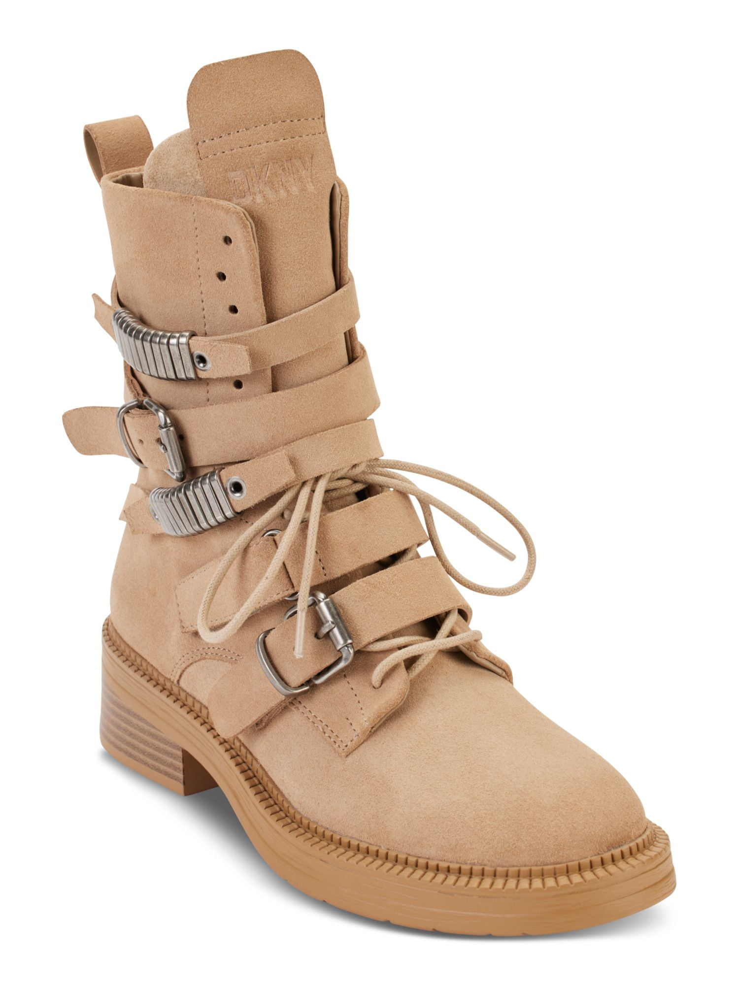 DKNY Womens Beige Lace Logo Pull Tab 1" Platform Padded Buckle Accent ...
