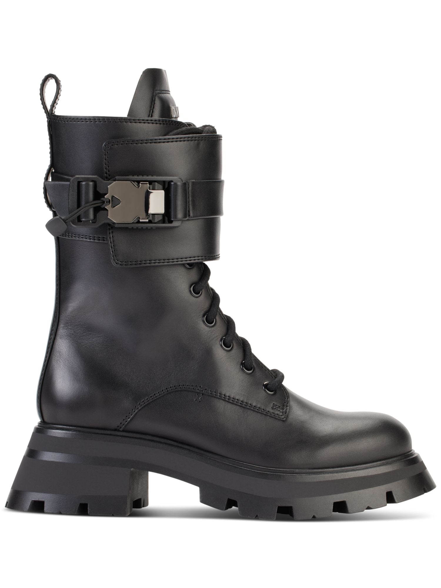 DKNY Womens Black 1" Platform Buckled Sava Round Toe Block Heel Lace-Up Leather Combat Boots 9.5 ...