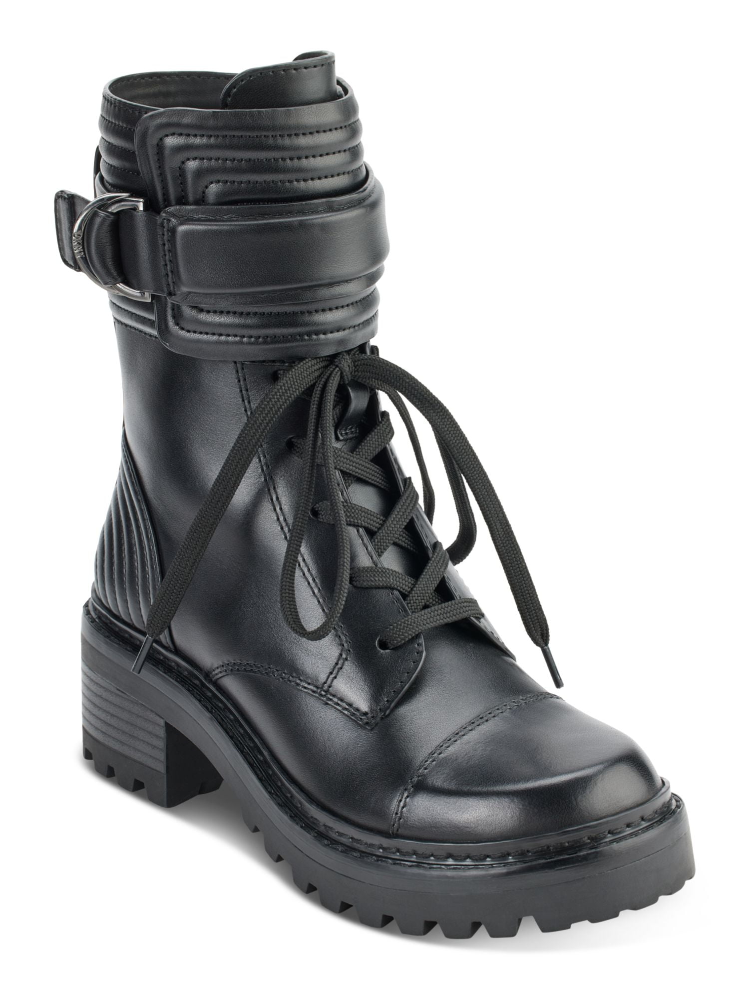 DKNY Womens Black Lace-Up Buckled Strap Lug Sole Padded Basia Round Toe ...