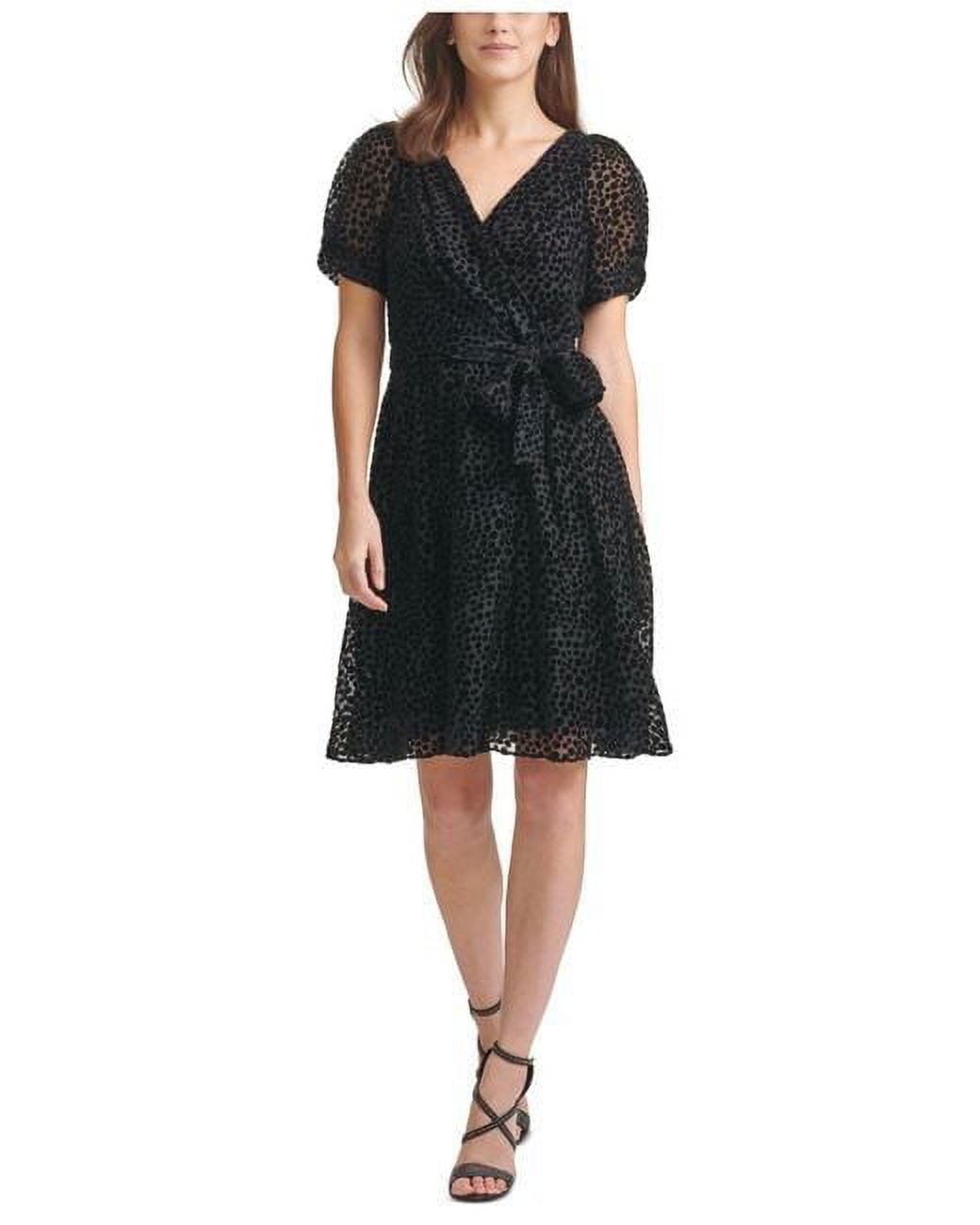 Dkny Womens Black Stretch Zippered Tie Velvet Lined Polka Dot Pouf