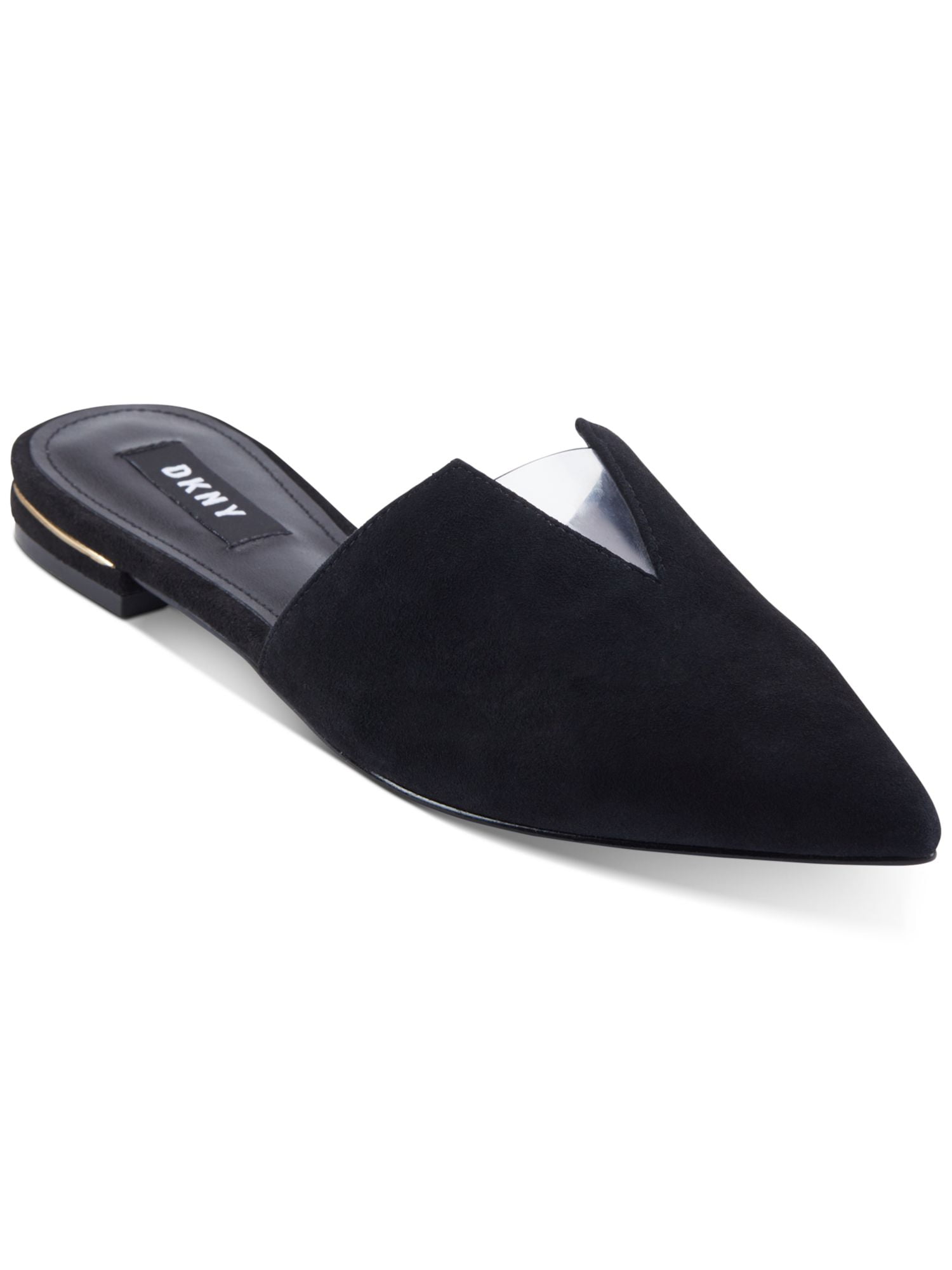 DKNY Womens Black V-Notch Cutout Translucent Vinyl Panel Cushioned Ali Pointed Toe Slip On ...