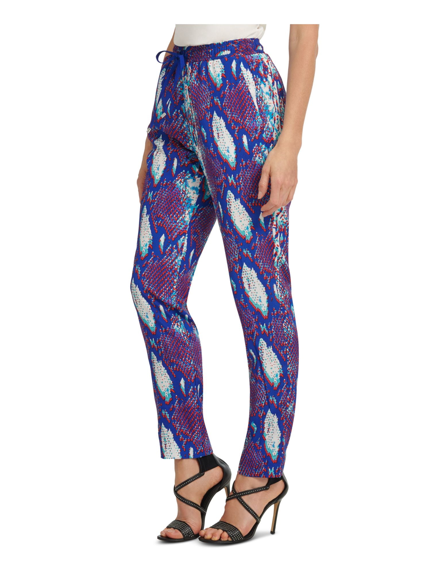 DKNY Womens Blue Pocketed Patterned Straight leg Pants S - Walmart.com