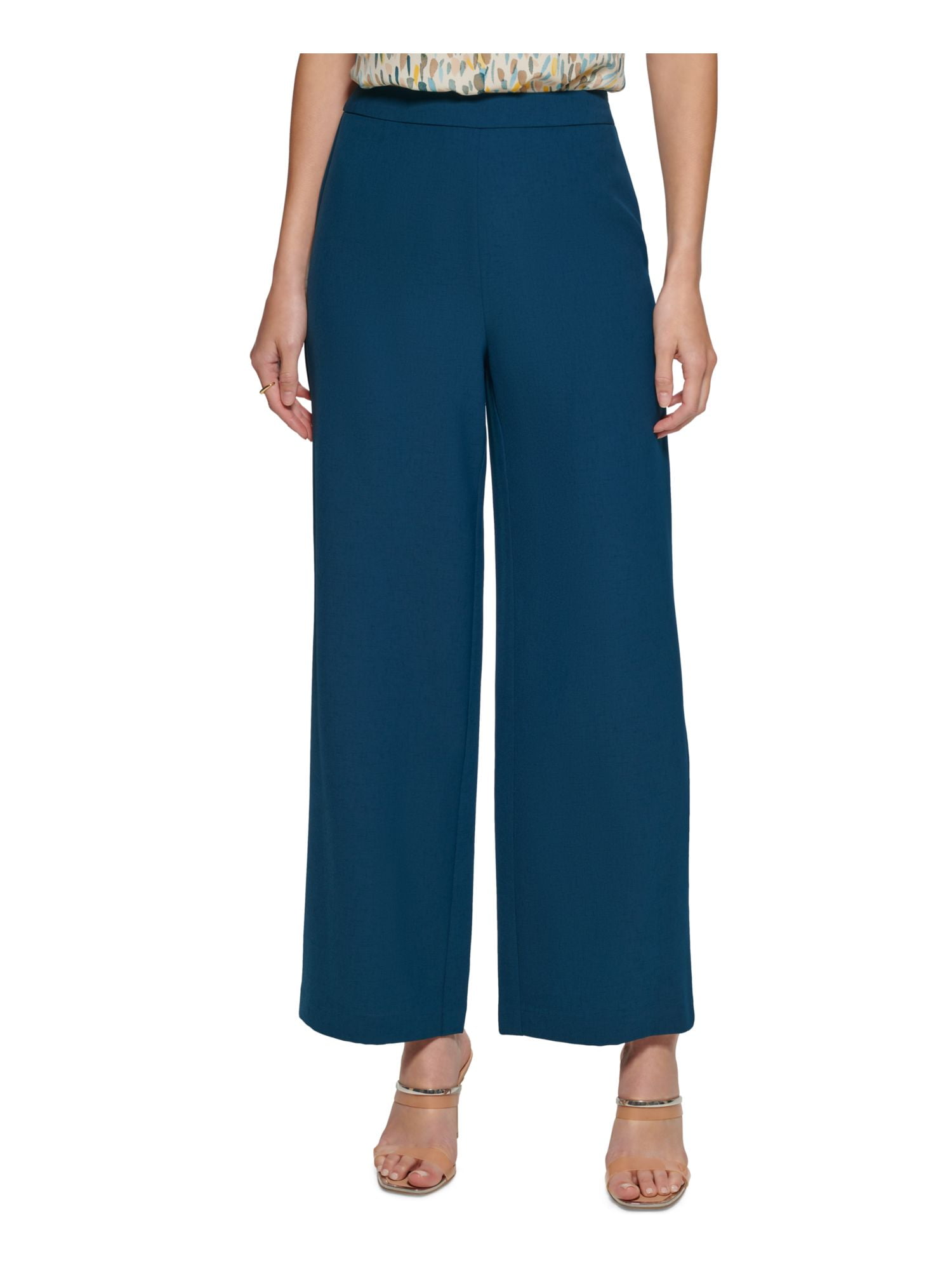 DKNY Womens Blue Textured Zippered Sheer Wear To Work Wide Leg Pants ...