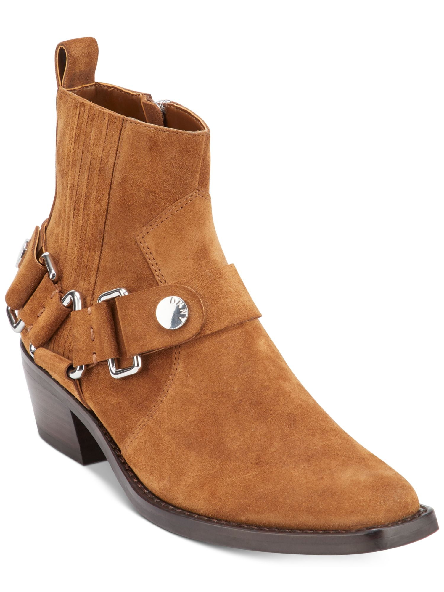 DKNY Womens Brown Harness Strap Geometric Hardware Stretch Gore Padded ...