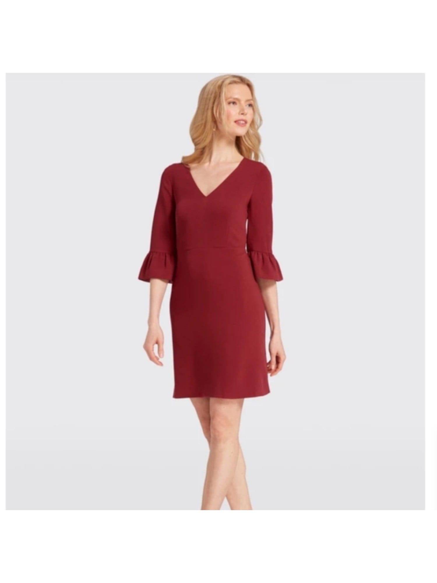 Dkny Womens Burgundy Stretch Zippered Darted Ruffled Tiered Sleeve