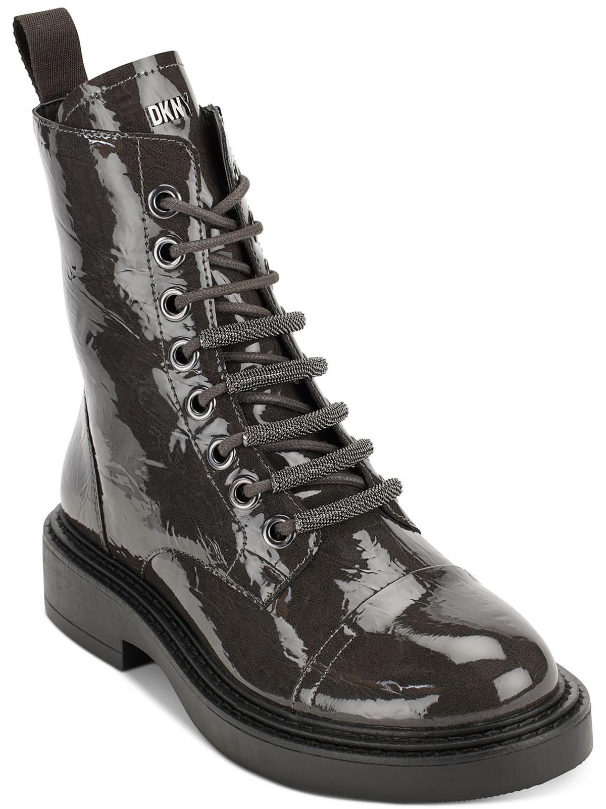DKNY Womens Malaya Faux Leather Patent Combat & Lace-up Boots - Walmart.com