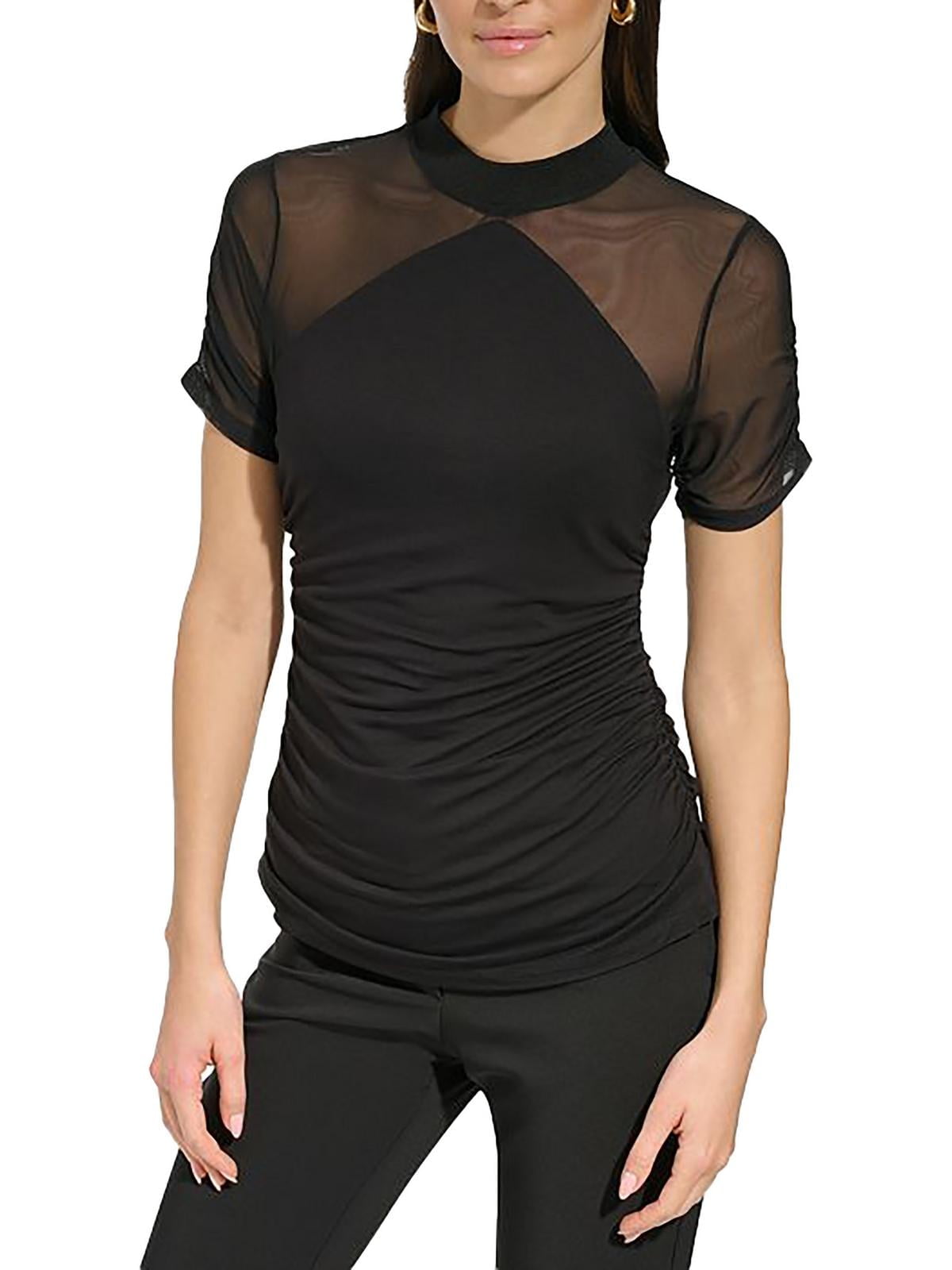 DKNY Womens Mesh Sleeve Round Neck Pullover Top - Walmart.com