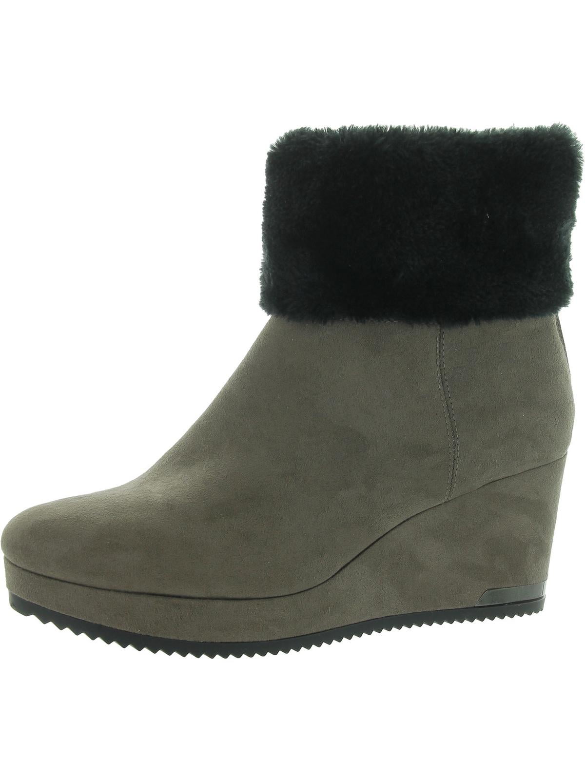 DKNY Womens Nadra Faux Suede Faux Fur Wedge Boots - Walmart.com