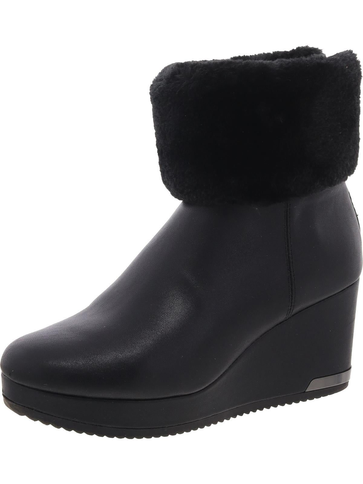 DKNY Womens POWELL WEDGE BOOTIE Faux Fur Lined Faux Leather Wedge Boots ...