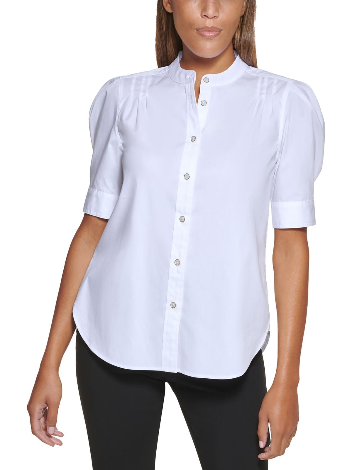 DKNY Womens Petites Puff Sleeve Pintuck Button-Down Top - Walmart.com