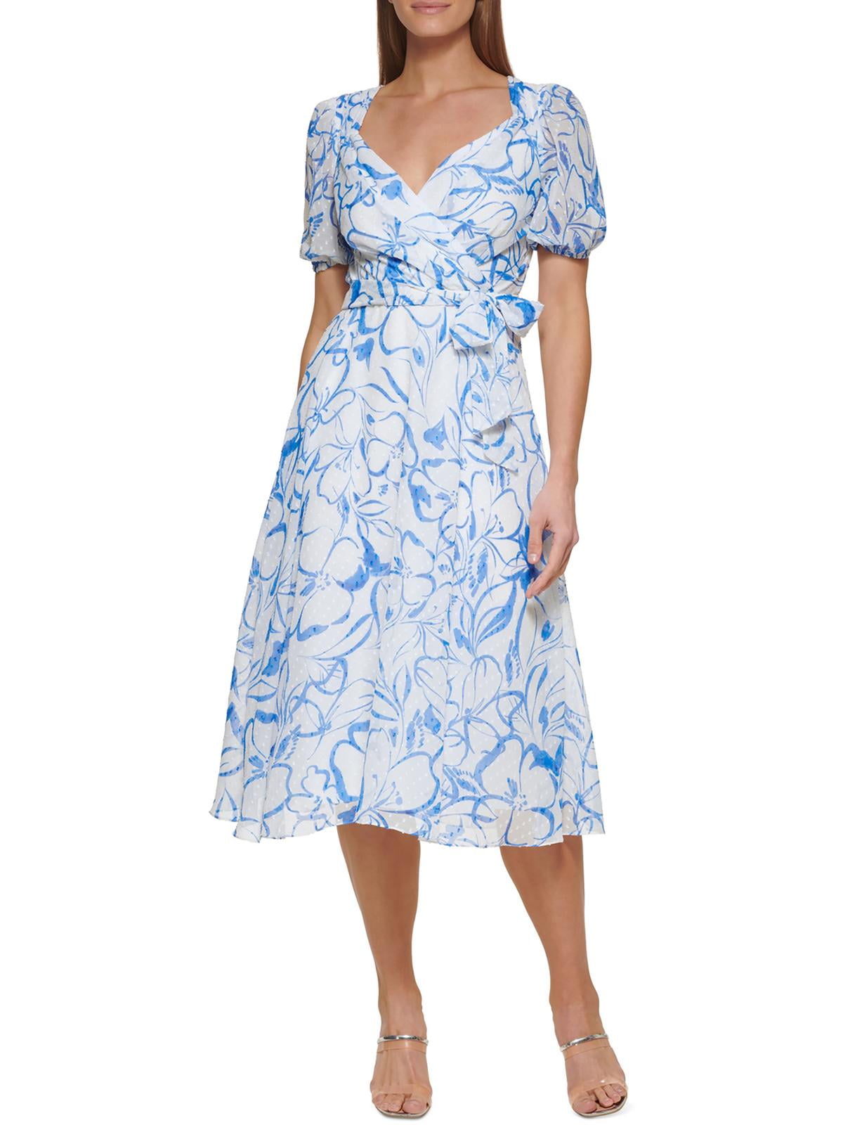 DKNY Womens Petites V-Neck Midi Wrap Dress - Walmart.com