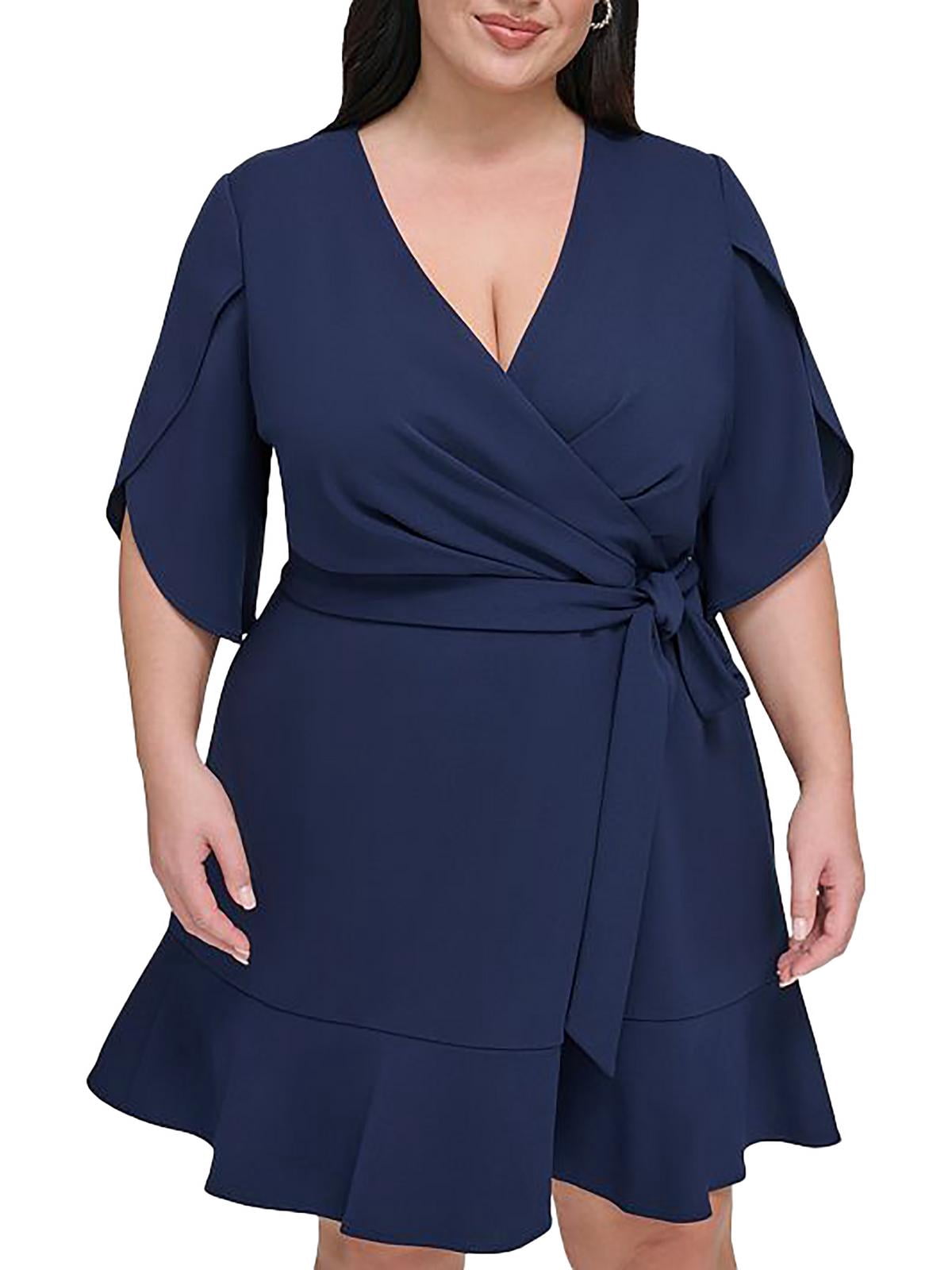 DKNY Womens Plus Wrap Flare Wrap Dress - Walmart.com