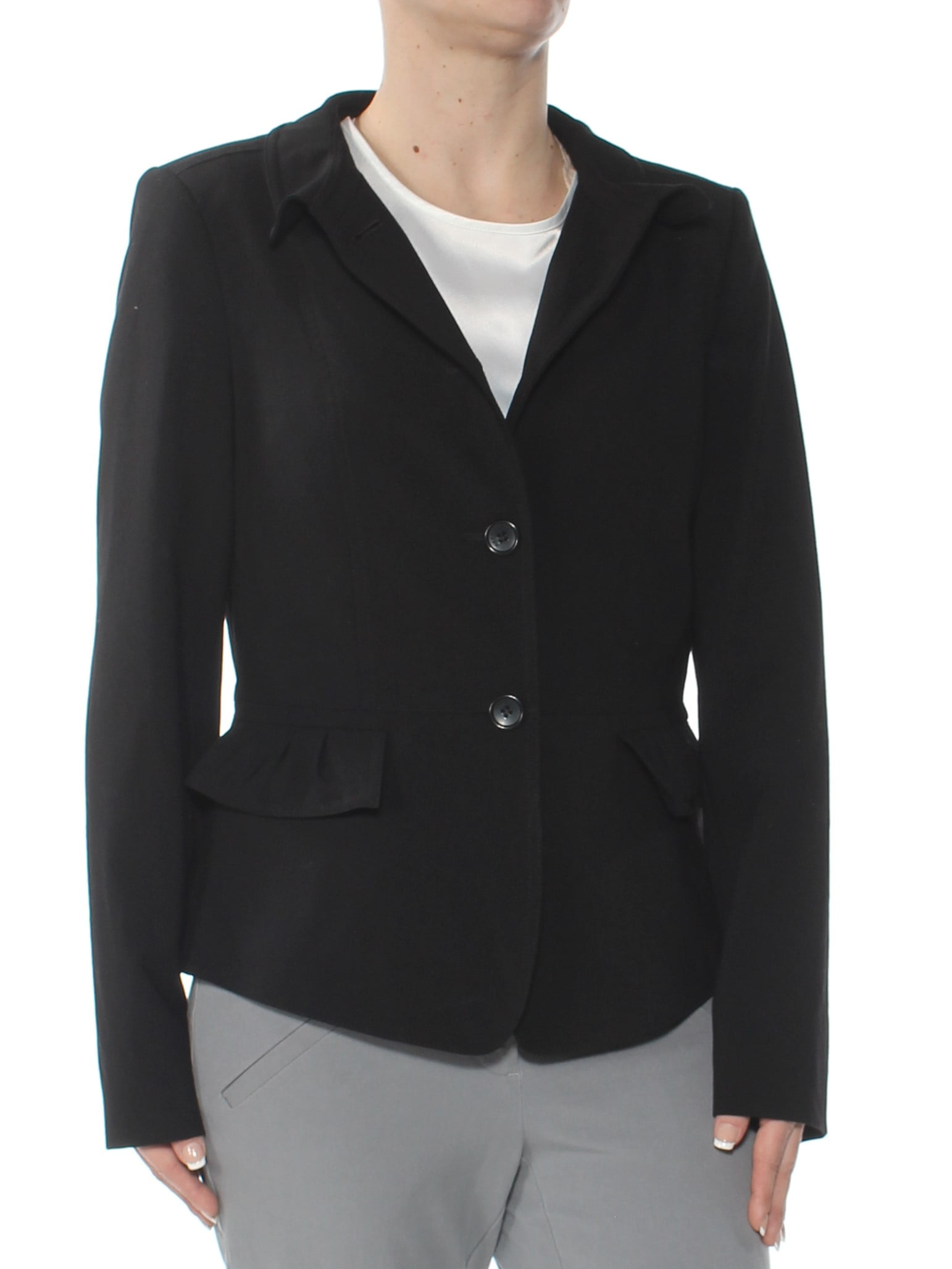 DKNY Womens Ruffled Four Button Blazer Jacket, Black, 4 - Walmart.com