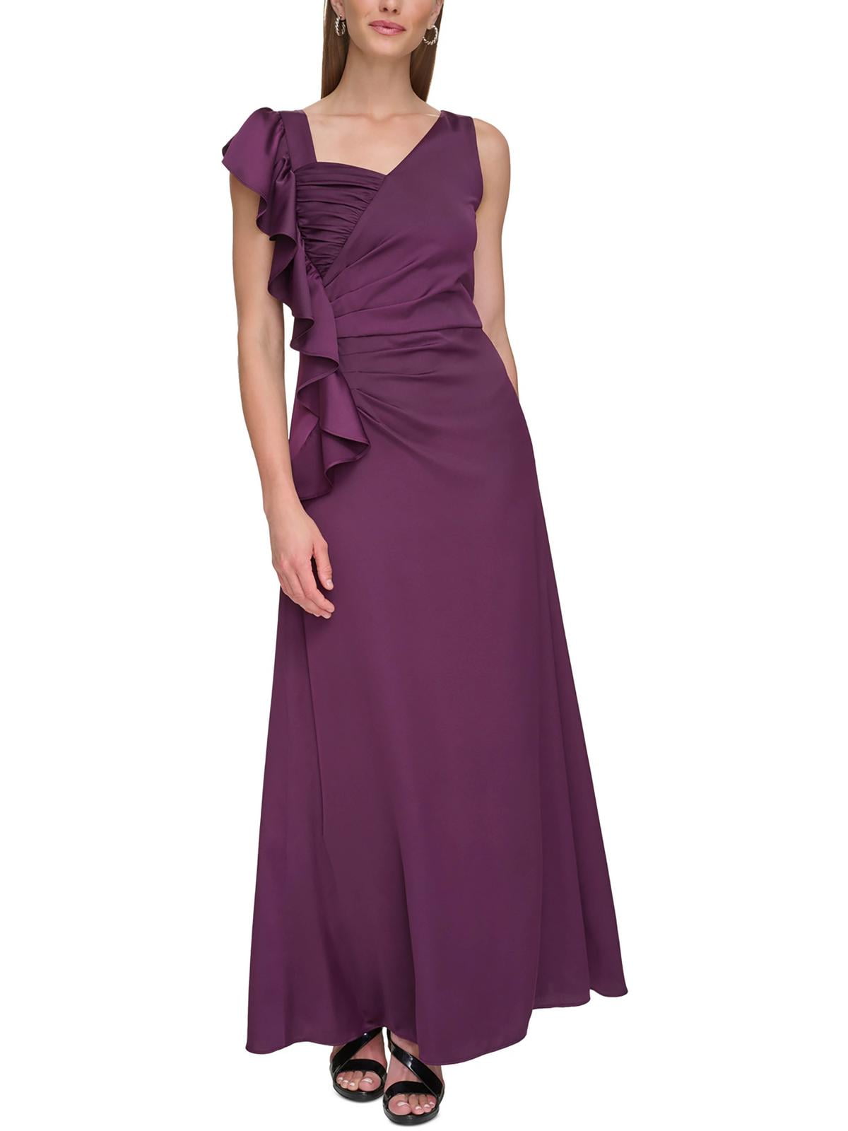 DKNY Womens Satin Cascade Ruffle Evening Dress - Walmart.com