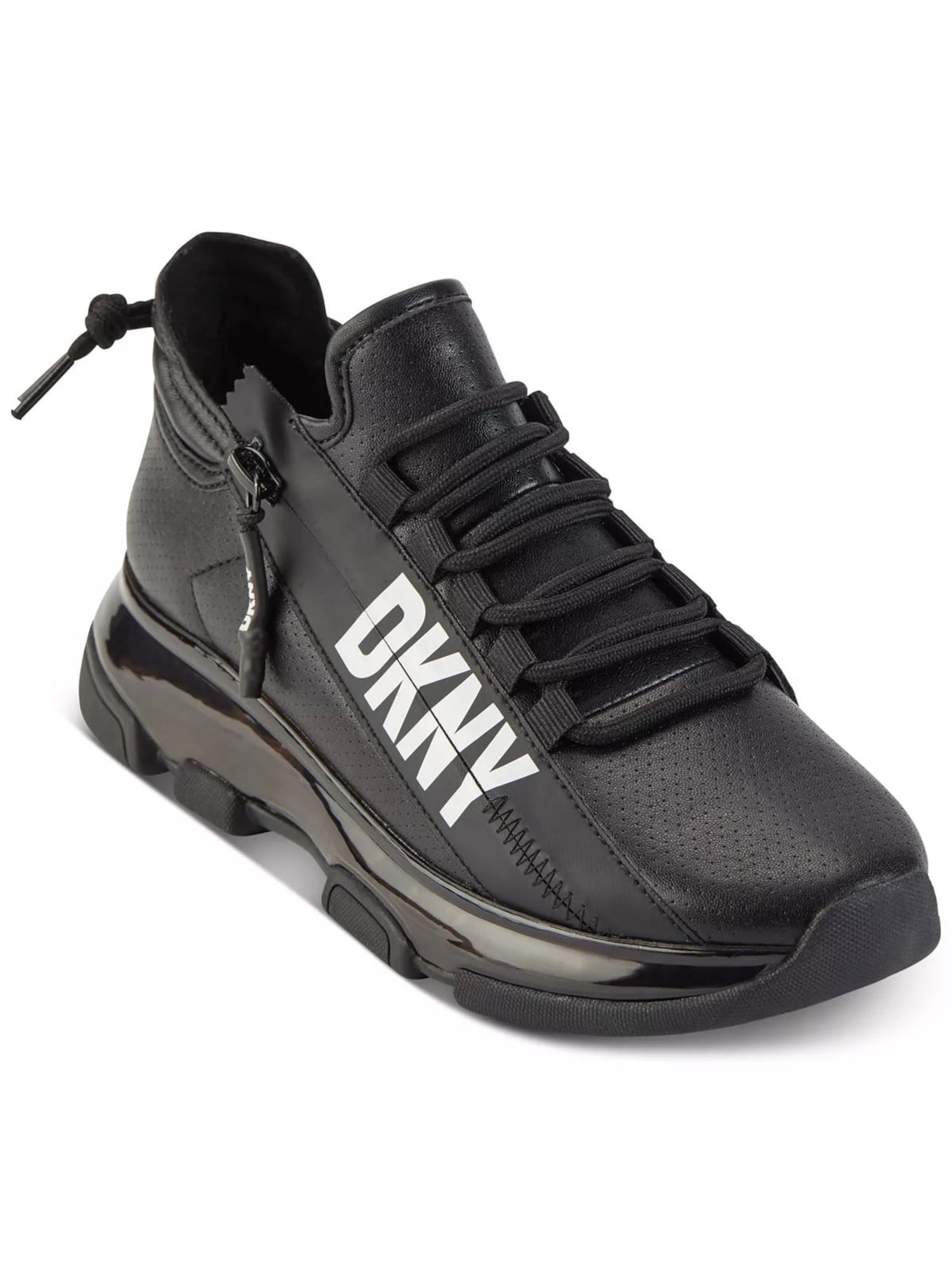 DKNY Womens Black Colorblocked Stripe Lace Up Logo Accent Perforated Padded Tokyo Round Toe ...