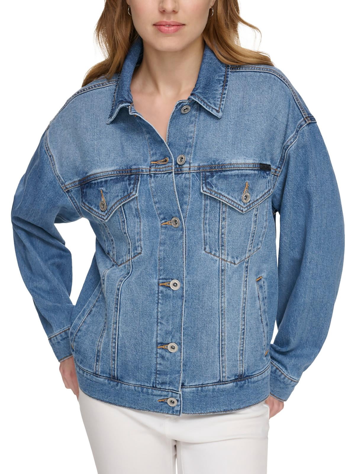 DKNY Womens Trucker Oversized Denim Jacket - Walmart.com
