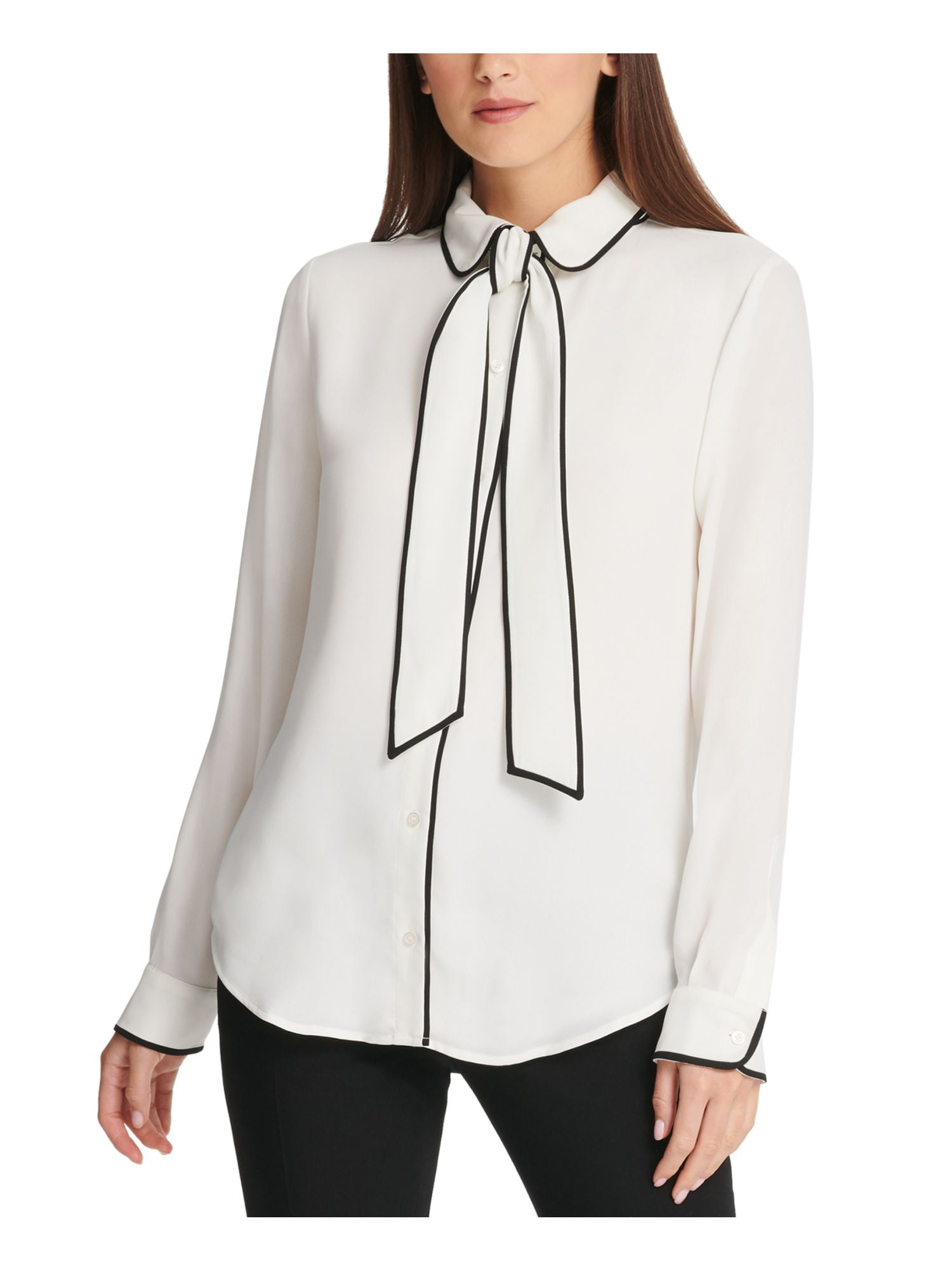 DKNY Womens White Long Sleeve Evening Blouse Petites PXL - Walmart.com