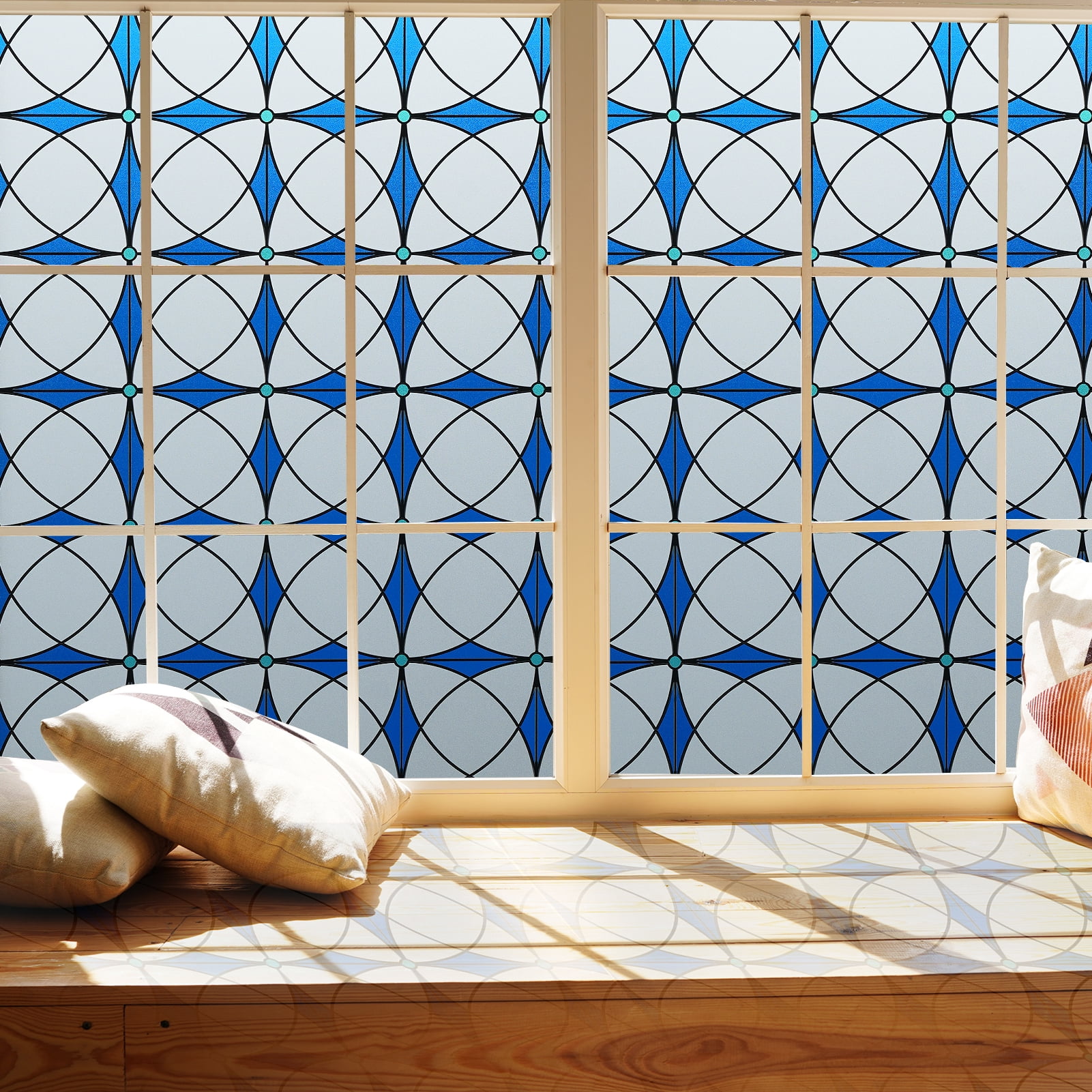 DKTIE 17.7" x 78.7" Blue Geometric Circular Decorative Window Privacy ...