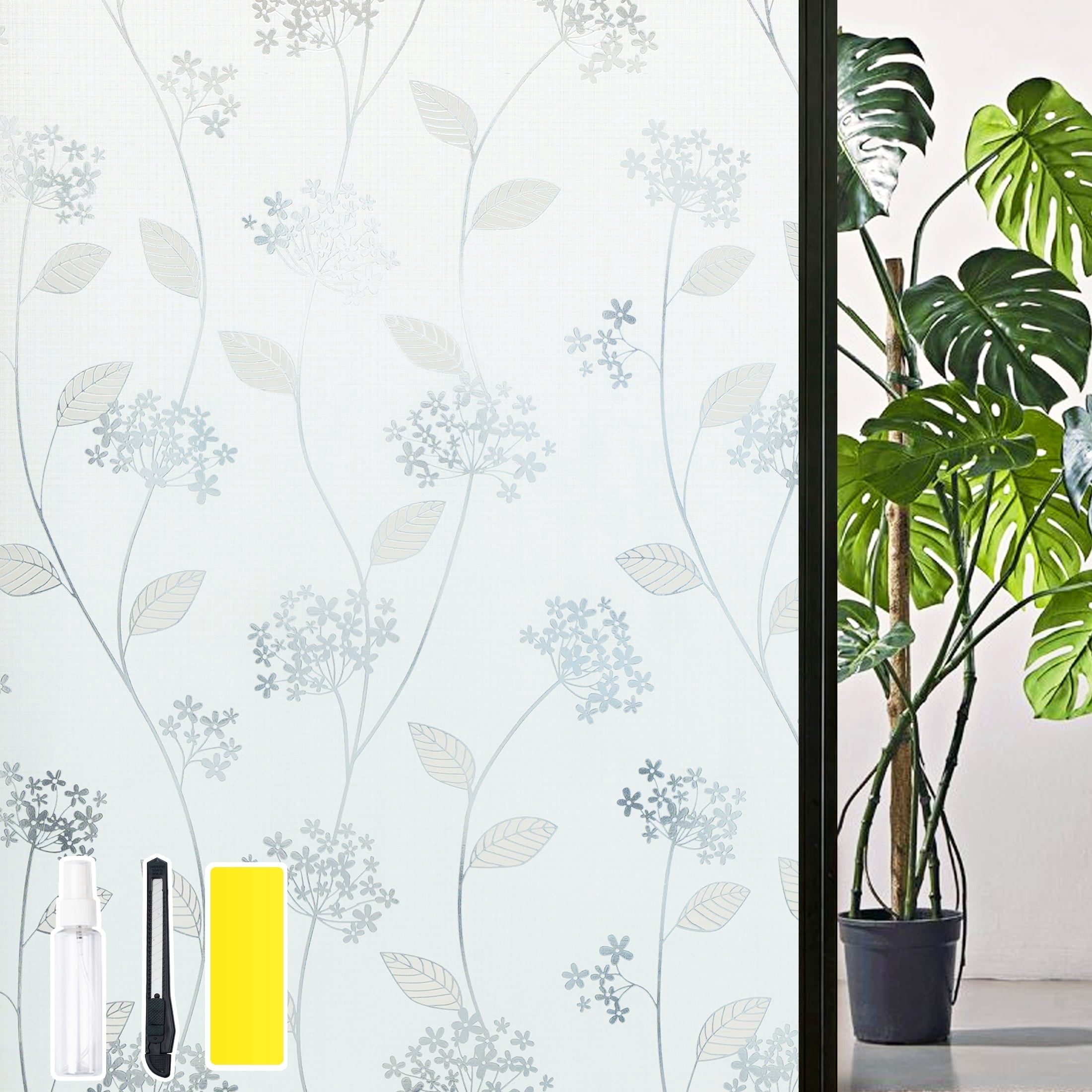 DKTIE 17.7"x78.7" Elegant Floral Pattern Canvas Texture Frosted Window ...