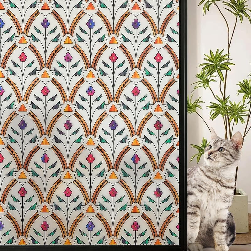 DKTIE Stained Glass Window Film Geometric Patterns, Fine Frosted Window ...
