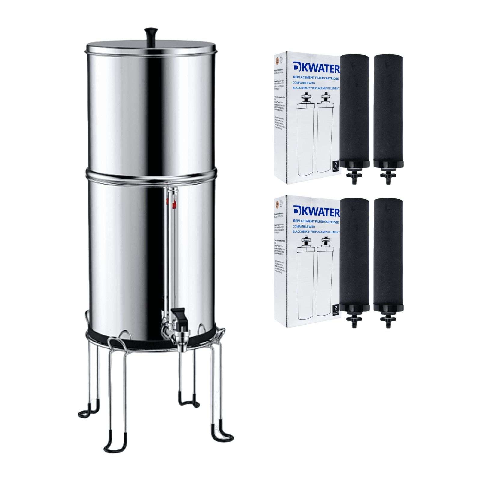 DKWATER Gravity-Fed Water Purifier, 2.25-Gallon Stainless Steel System ...