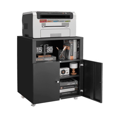 Mobile Metal Printer Stand with Storage Cabinet, Rolling Printer Table ...