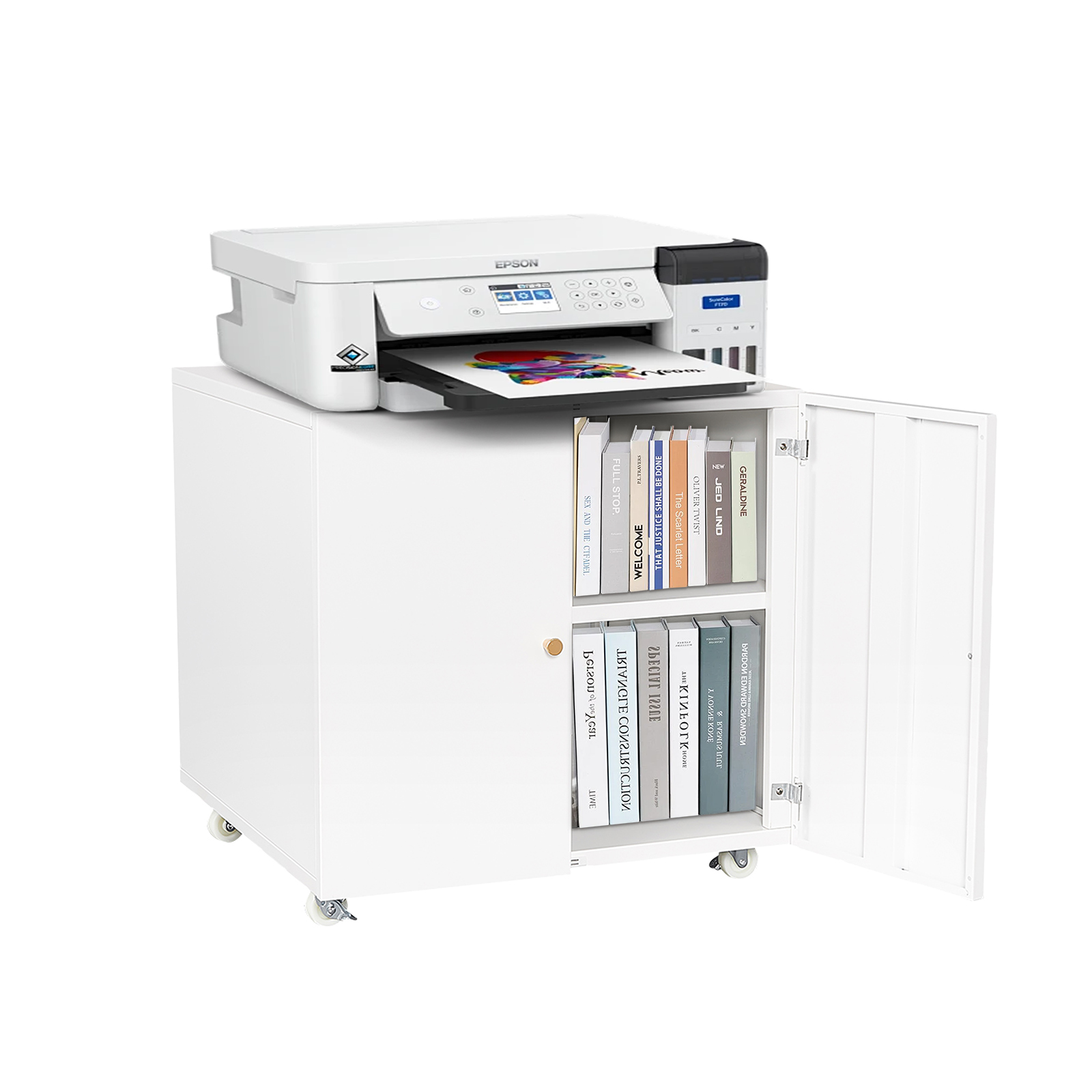 DKYNDSYN Printer Stand with Storage Cabinet Heavy Duty Rolling Printer ...