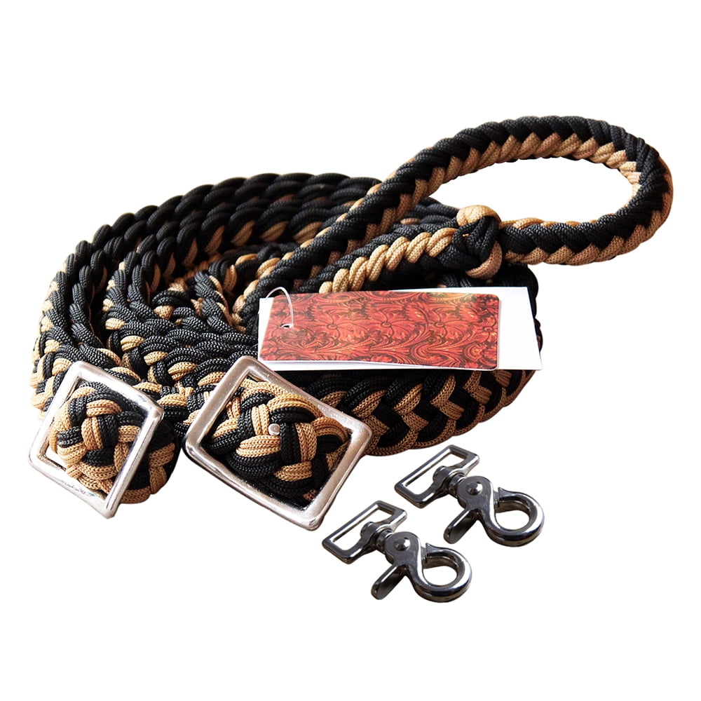 DL 1" X 8Ft Hilason Braided Poly Horse Barrel Reins Flat W/ Easy Grip ...