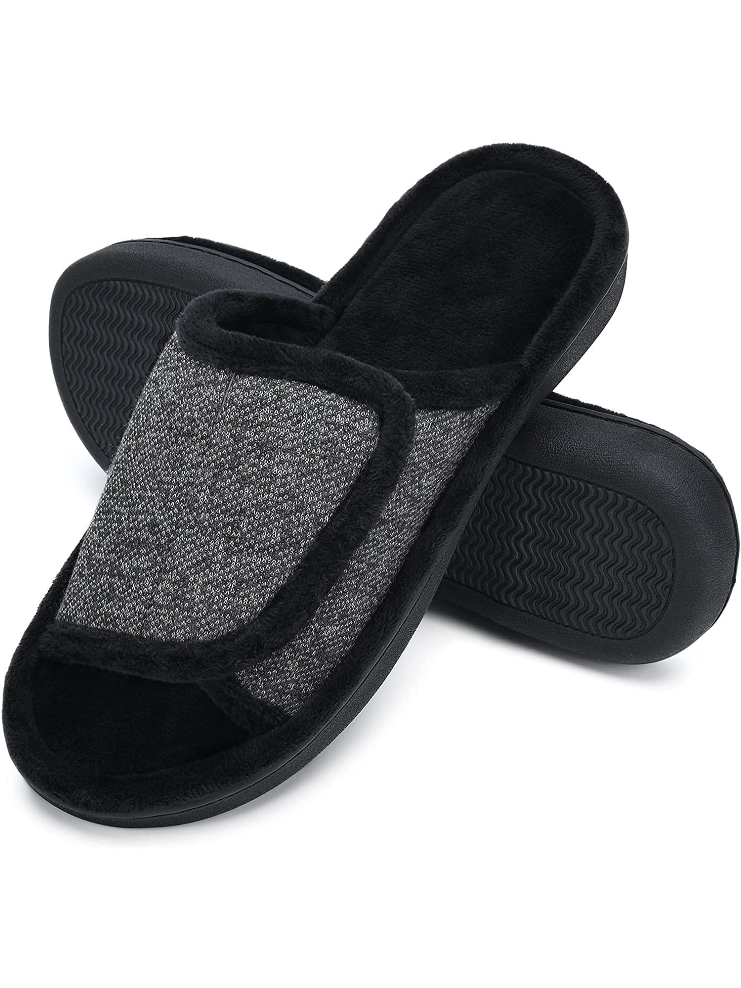 DL Adjustable Mens Slippers, Open Toe, Memory Foam, Breathable House ...