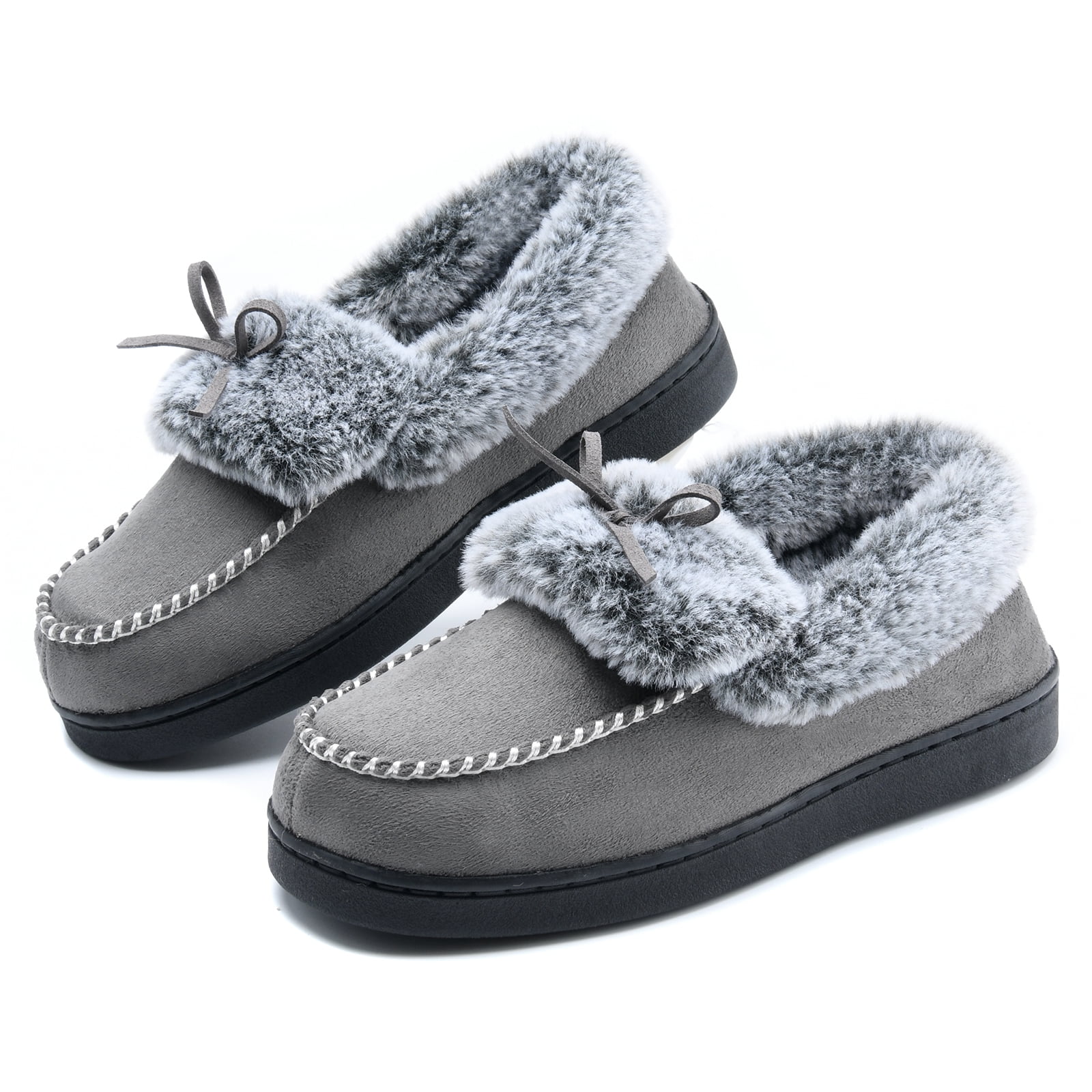 D-L Womens Fuzzy Moccasin Slippers, Warm Soft Winter House Shoes, Memory Foam - Walmart.com