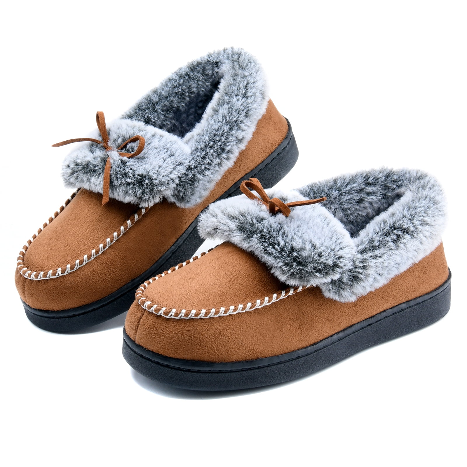 Dl Womens Indooroutdoor Moccasin Slippers With Thick Rubber Sole Fuzzy Warm Memory Foam Winter